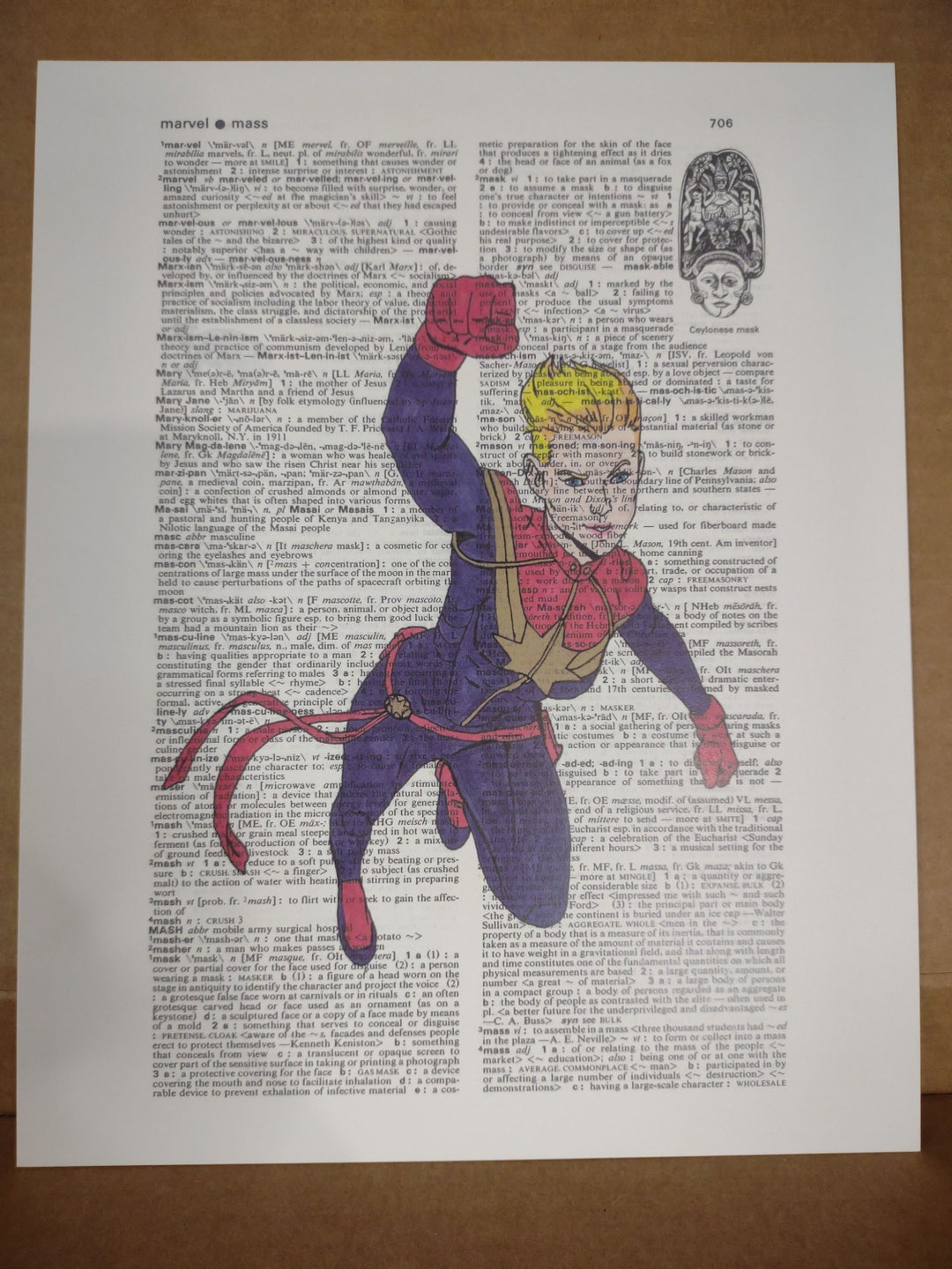 Marvel Comics Captain Marvel on Dictionary Page Print - Etsy
