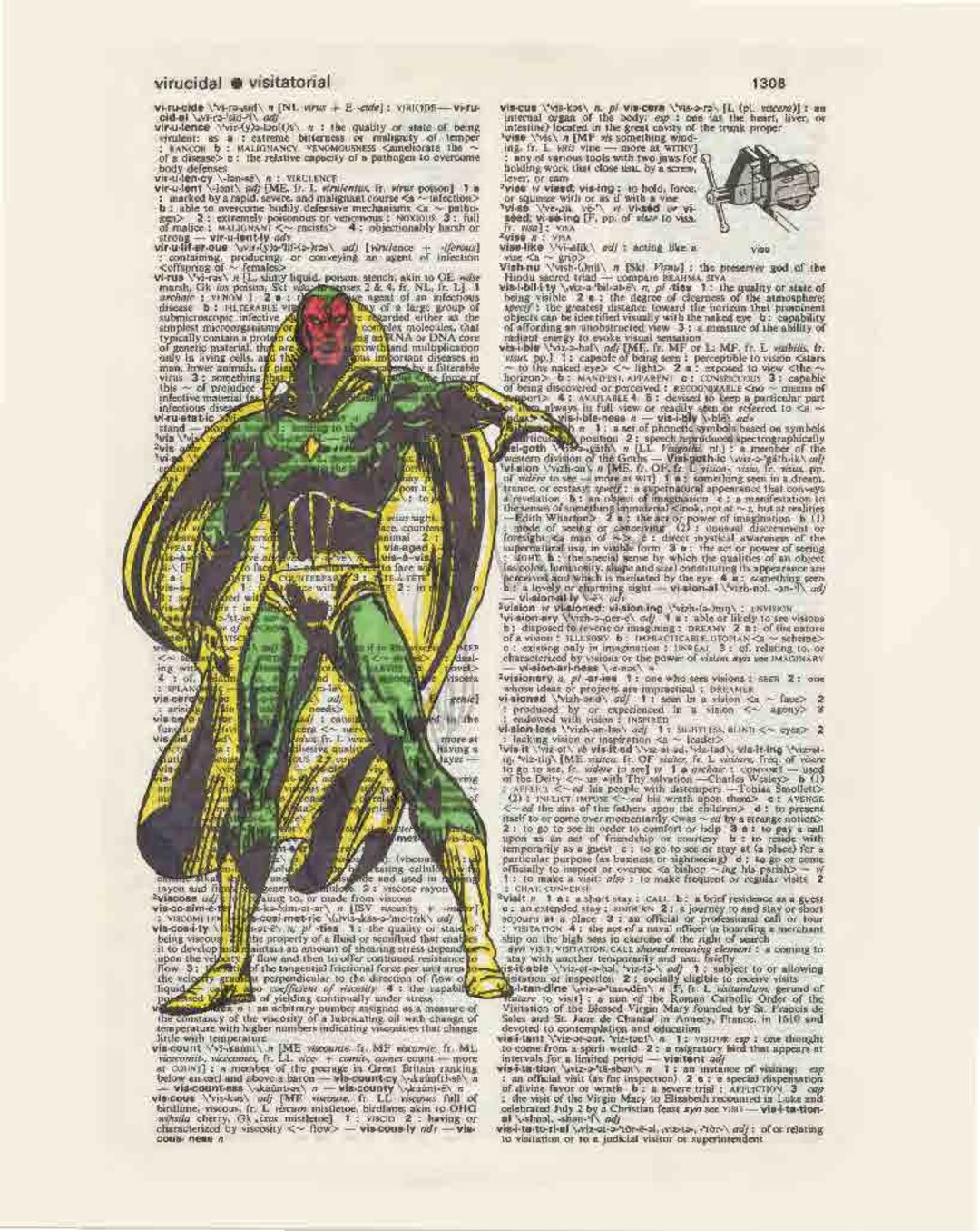 Marvel Comics Vision on Dictionary Page Print - Etsy