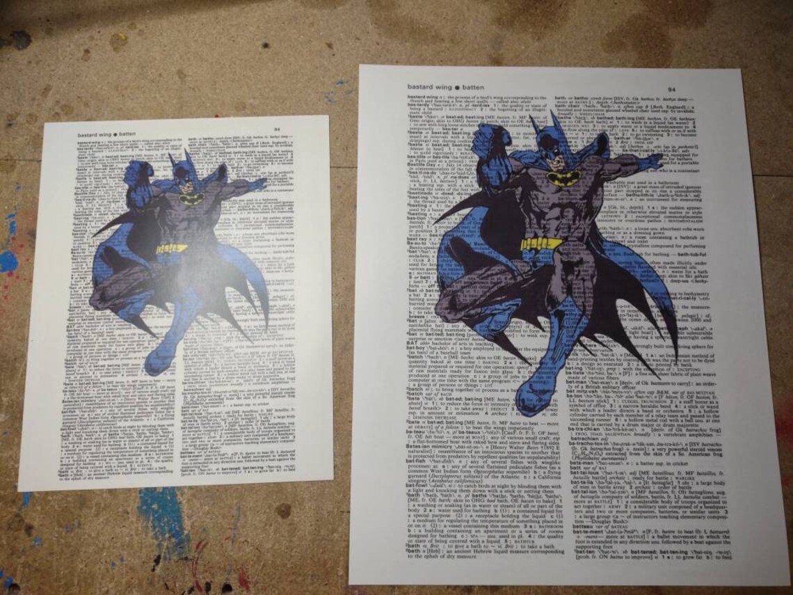 DC Comics Classic and Arkham Batman on Dictionary Page Print - Etsy