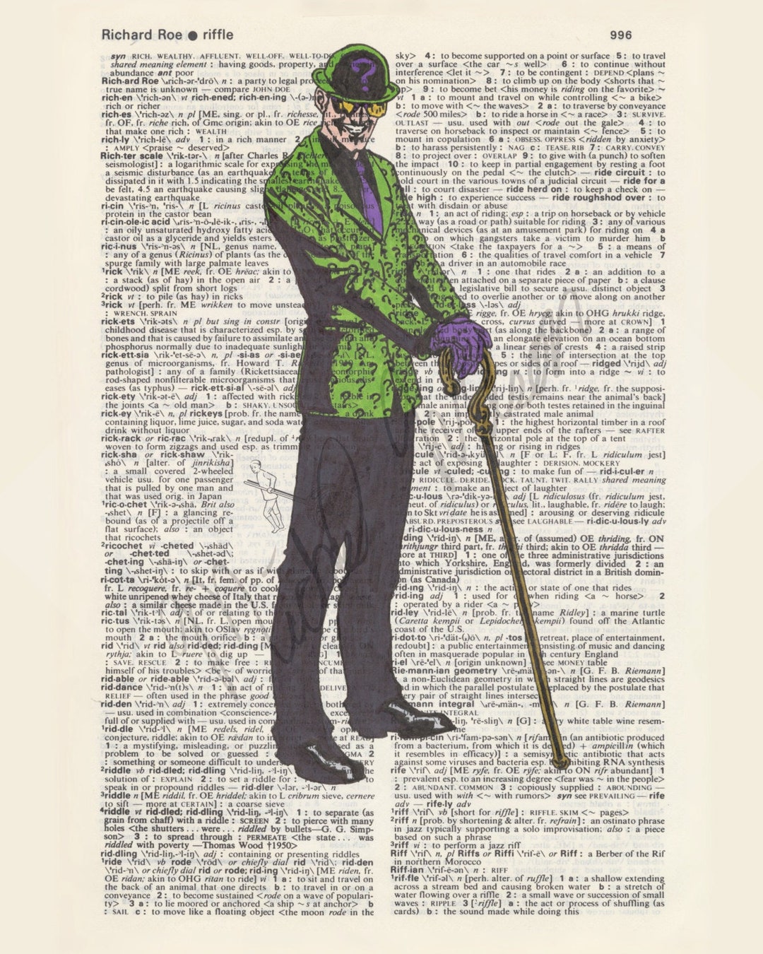 DC Comics the Riddler on Dictionary Page Print 8x10 and 11x14 - Etsy