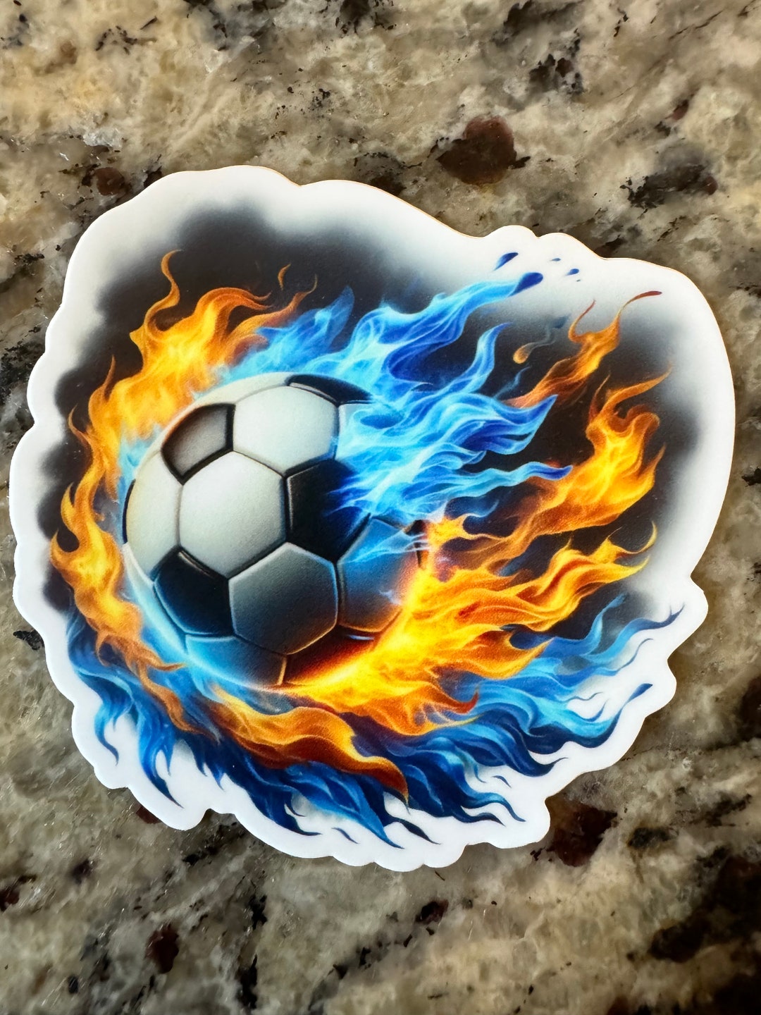 Blue and Gold Fire Soccer Ball Sticker - Etsy