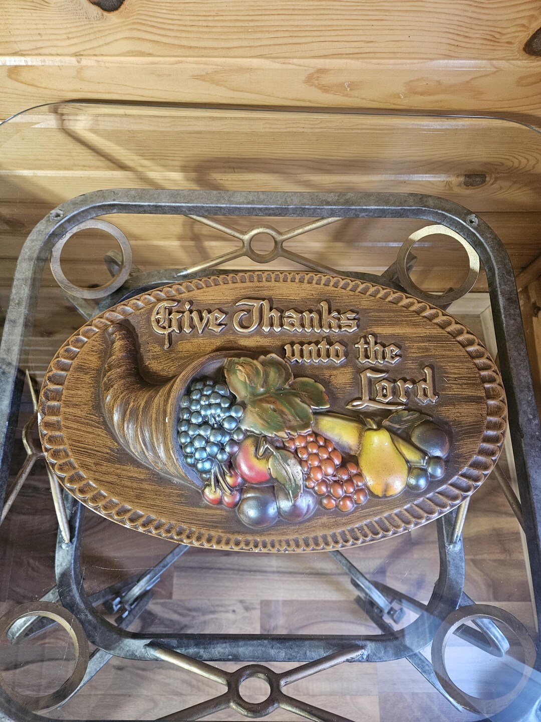 Religious Cornucopia Chalkware Plaque "give Thanks Unto the Lord" - Etsy