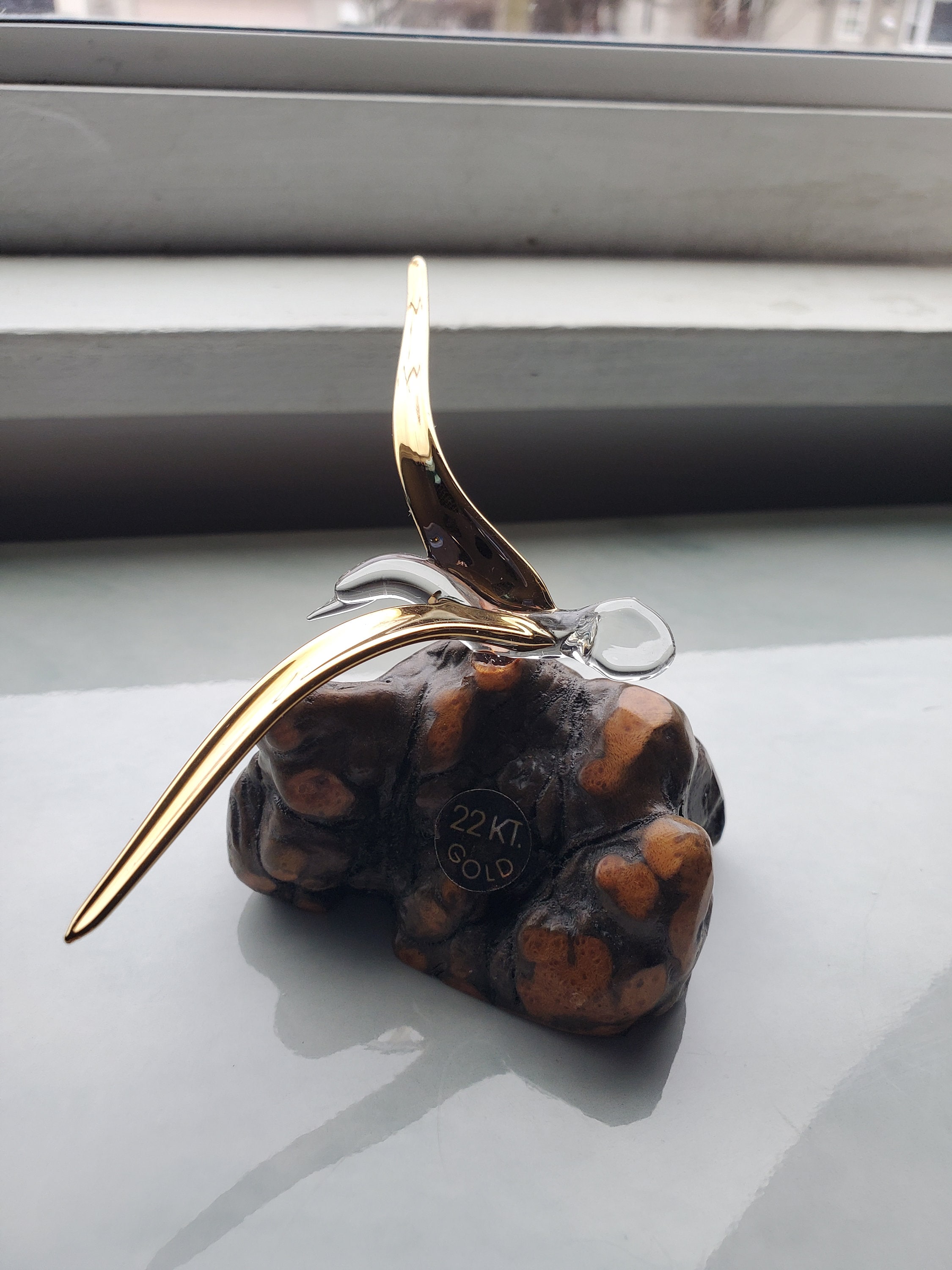Glass Baron Bird Sculpture 22kt Gold Accents Manzanita Wood Base/glass ...