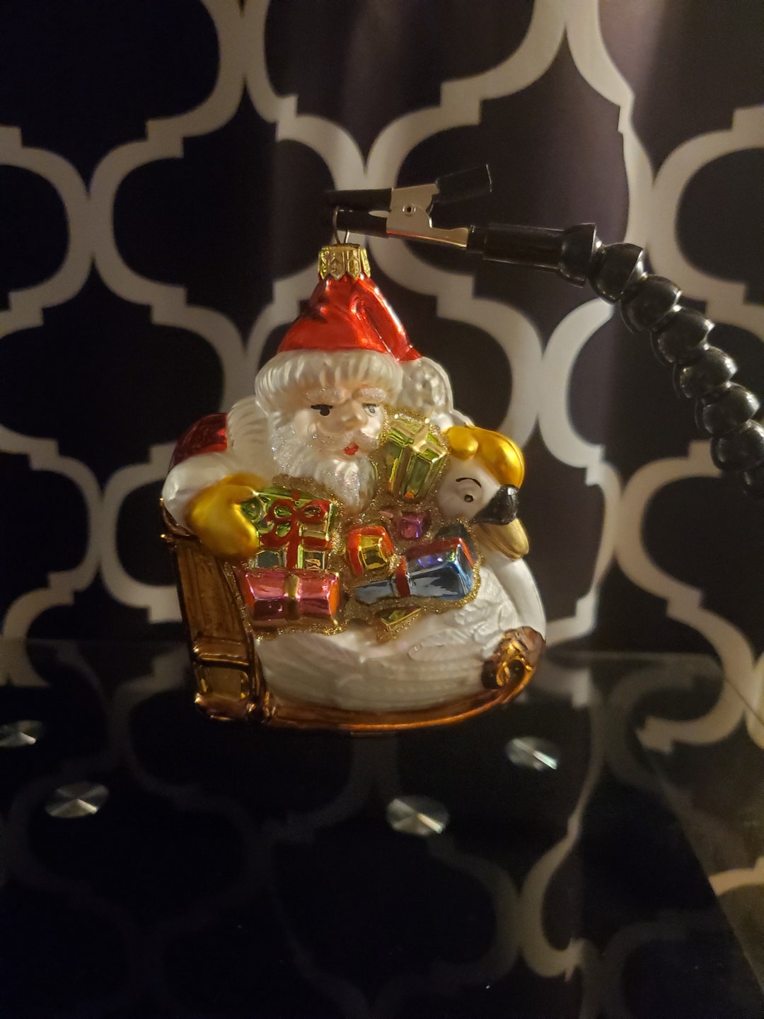 Kurt S Adler Polonaise Santa on Goose Sled Blown Glass Ornament ...