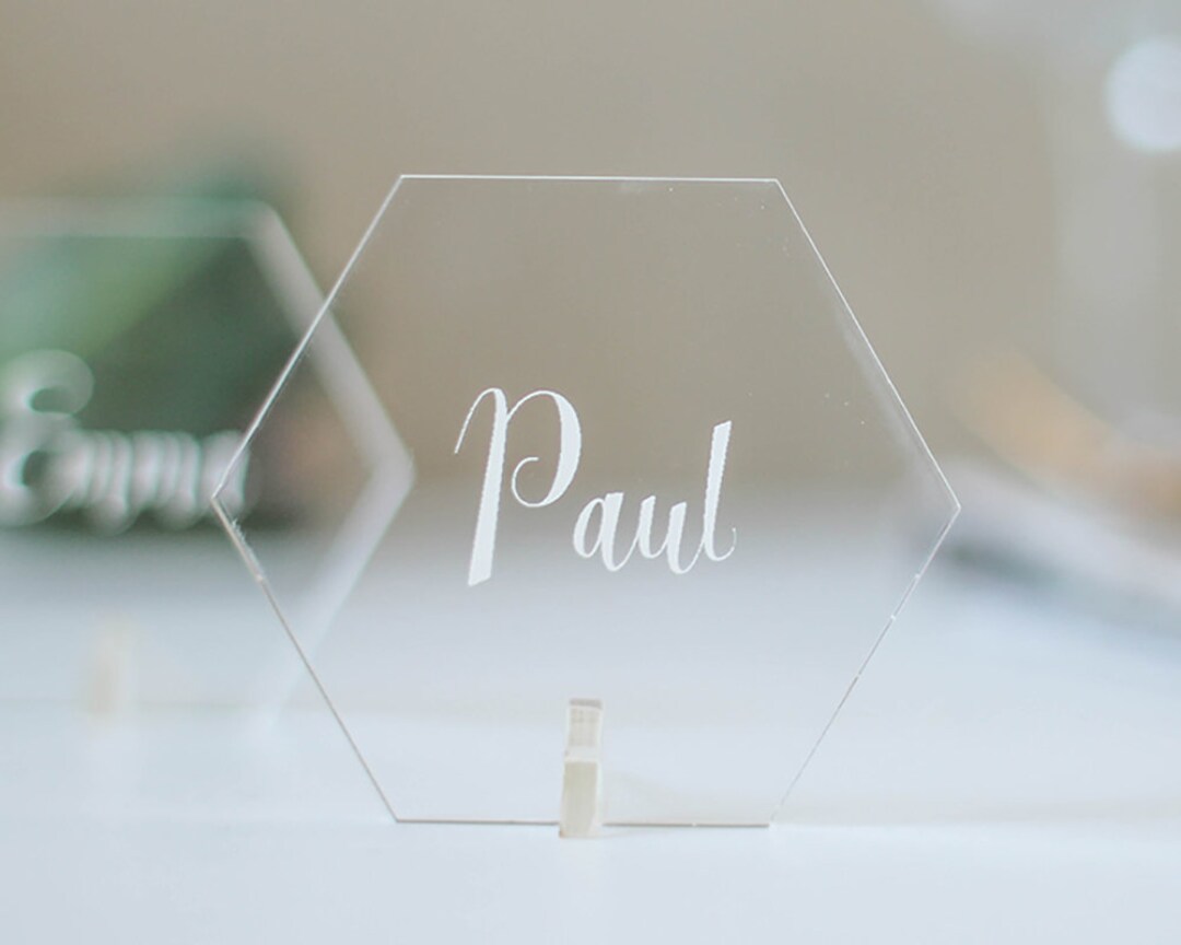 Personalised Place Setting Clear Acrylic Hexagon Wedding Styling Table ...