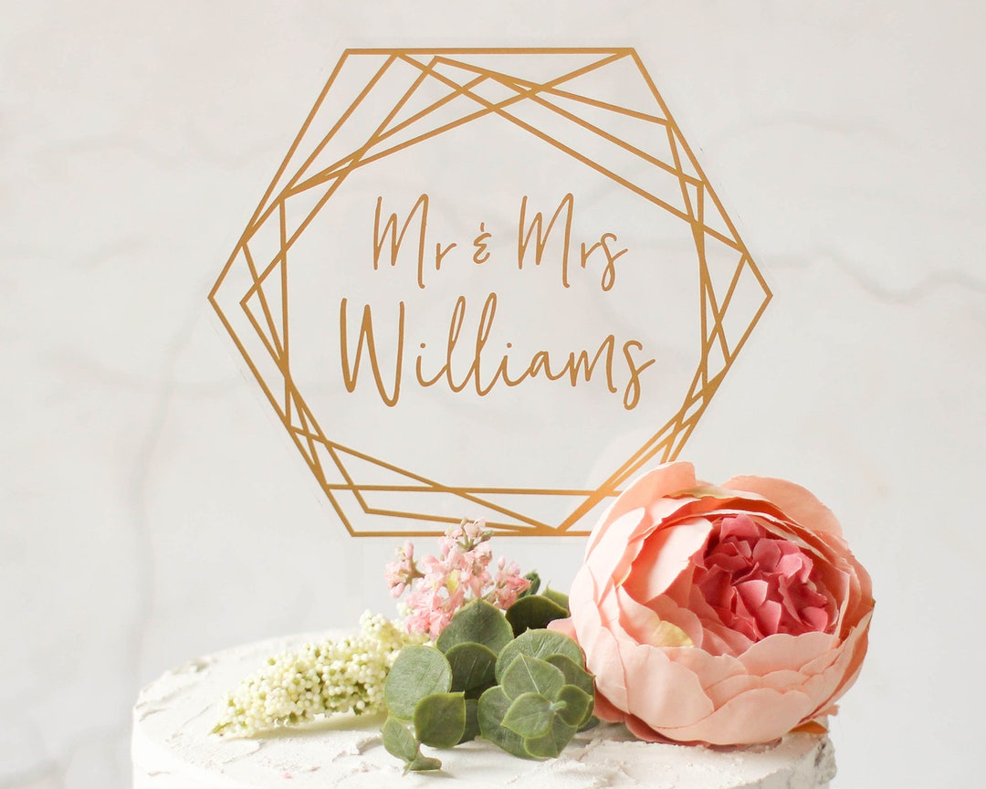 Gold Hexagon Cake Topper Personalised Cake Topper Gold Wedding Cake ...