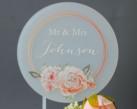 Personalised Wedding Cake Topper Rose Design Personalised | Etsy