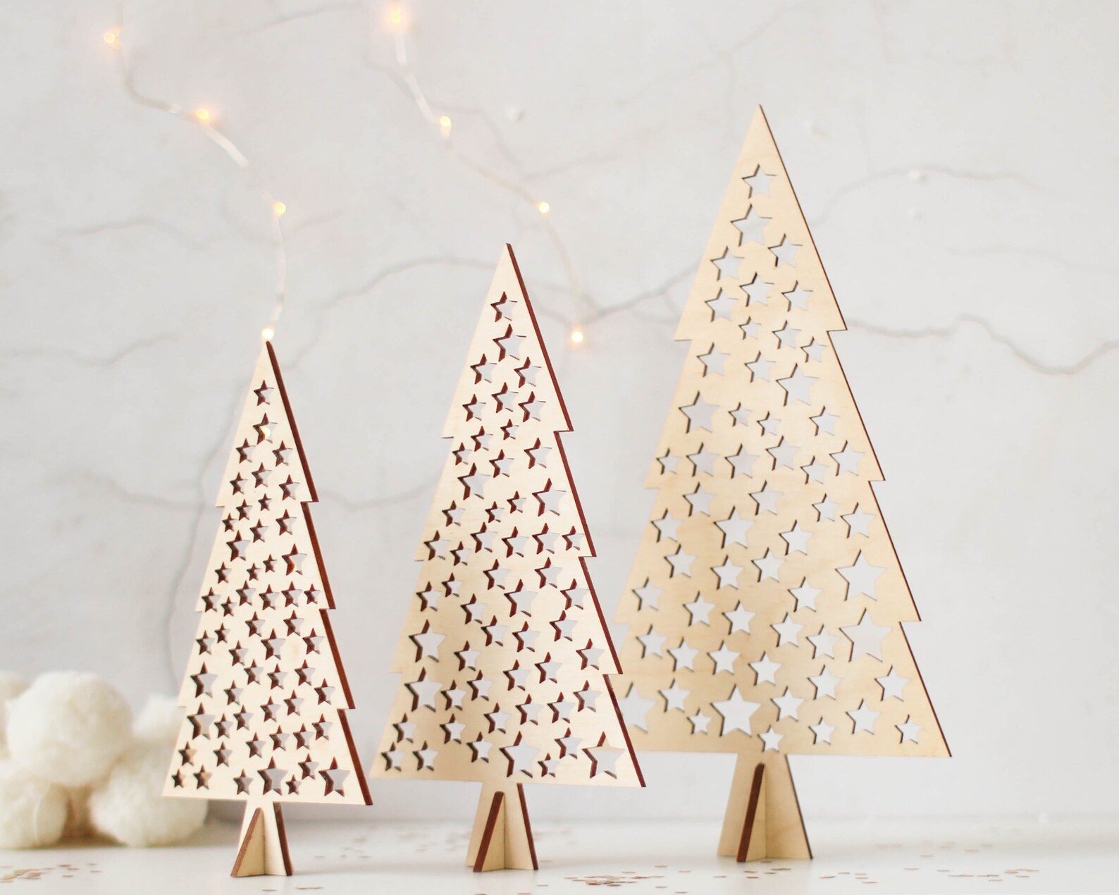 Christmas Tree Set Star Cutout Design Wooden Trees - Etsy UK
