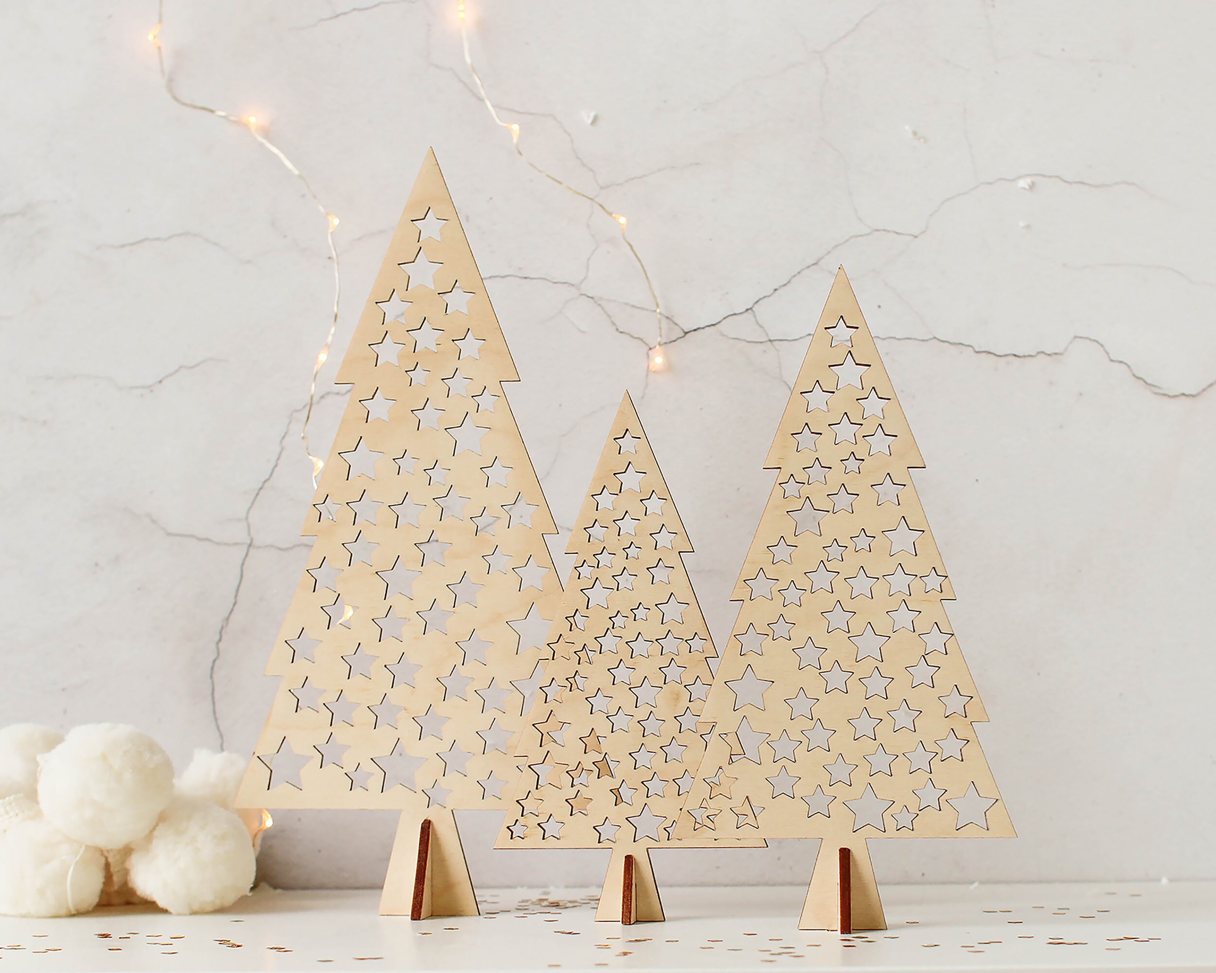 Christmas Tree Set Star Cutout Design Wooden Trees - Etsy UK