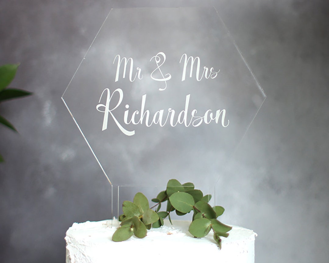 Personalised Acrylic Cake Topper Hexagon Cake Toppers Wedding Cake ...