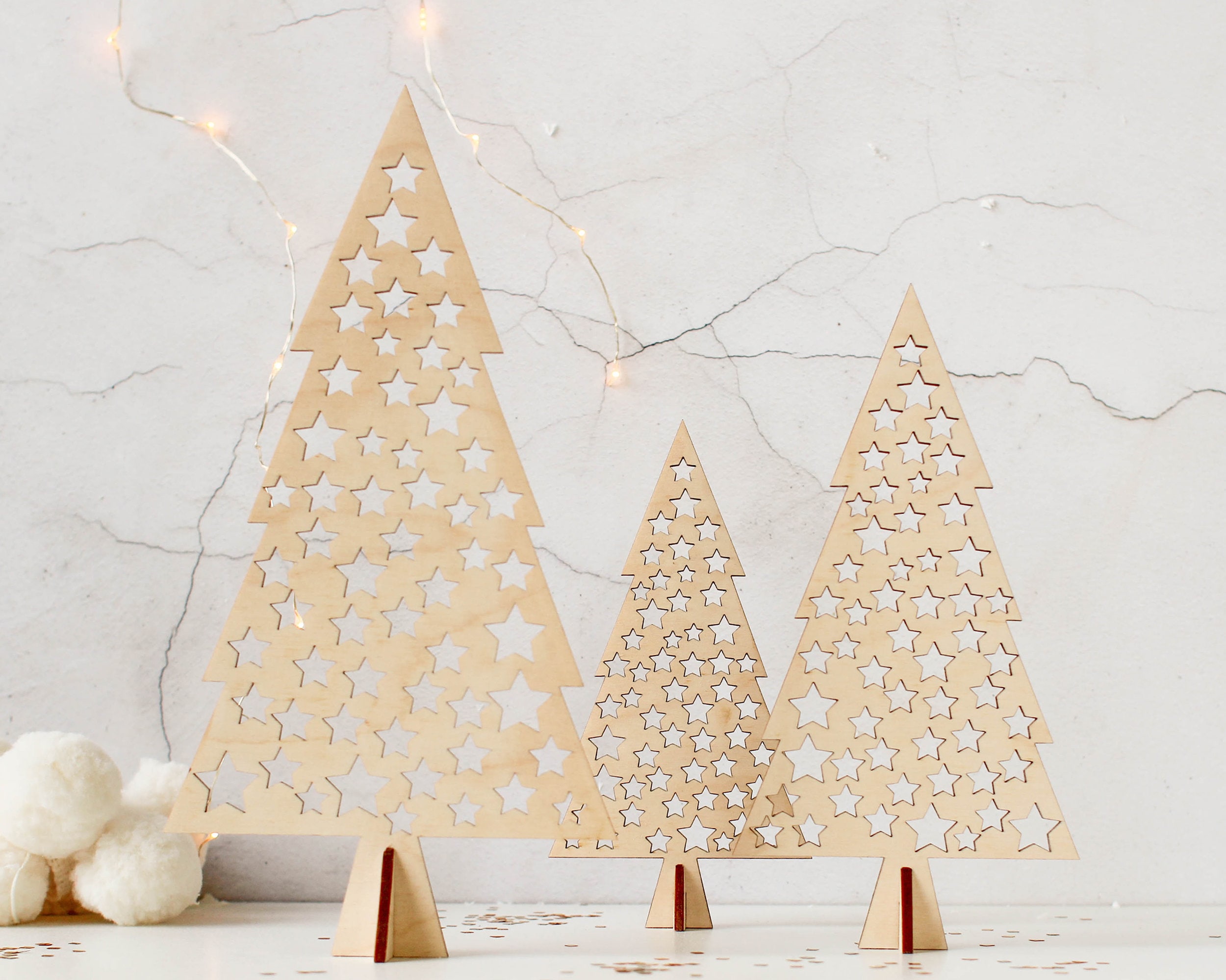 Christmas Tree Set Star Cutout Design Wooden Trees - Etsy UK