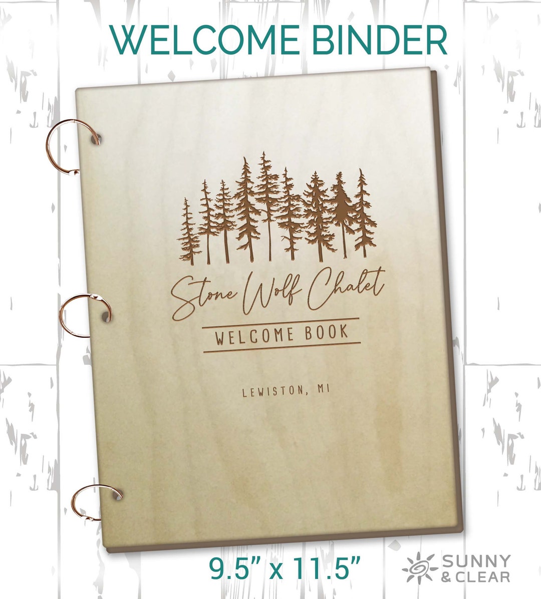 Airbnb Welcome Book Binder — Pine Trees Design | Personalized Wood ...