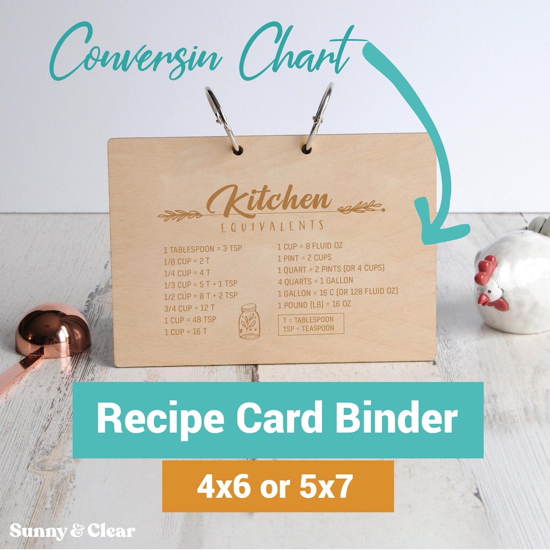 Engraved Wood Recipe Card Binder: Kitchen Conversion Chart, Bridal ...