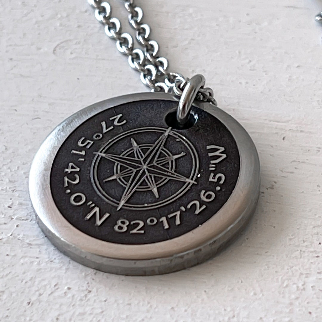 Collar de brújula personalizado para hombre Collar de coordenadas ...