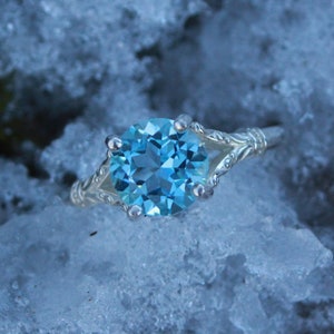 Sky Blue Topaz Ring Elsa Ring 8mm Blue Topaz Split Shank Solitaire ...