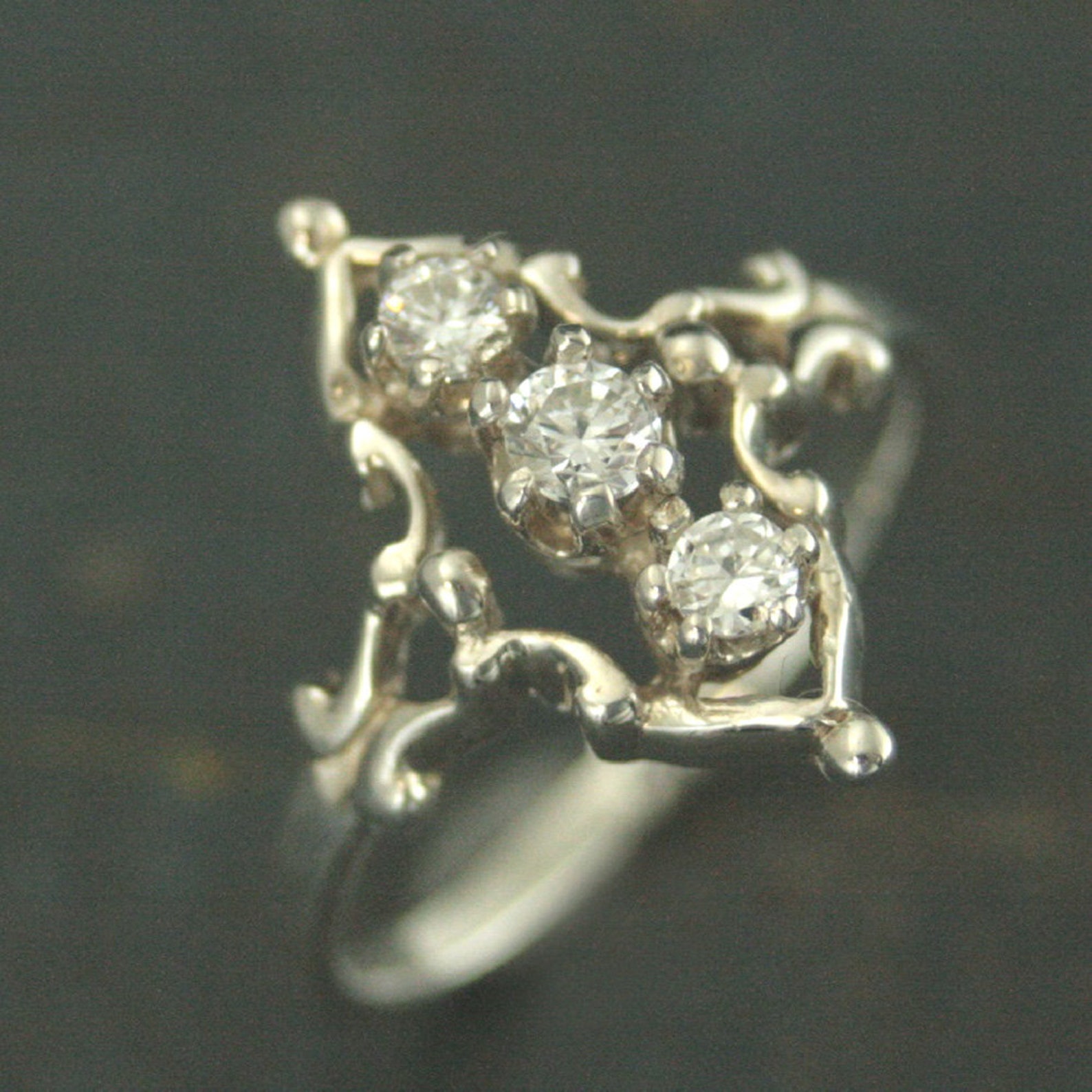 Three Stone Ring Victorian Style Ring Vintage Style Ring Silver Promise ...