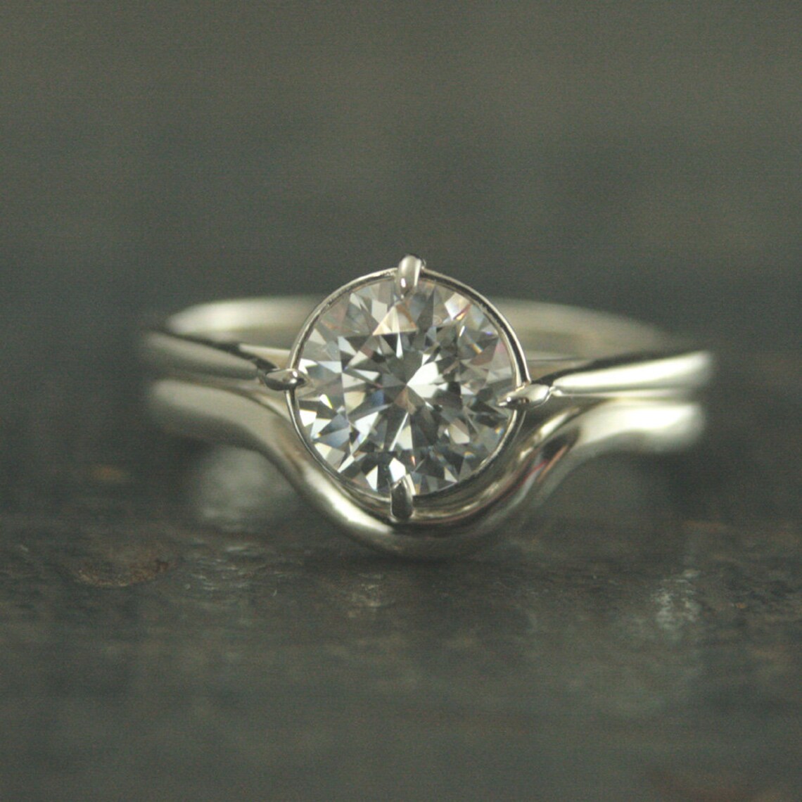 7mm Silver Solitaire Engagement Ring NSEW Setting Matching - Etsy