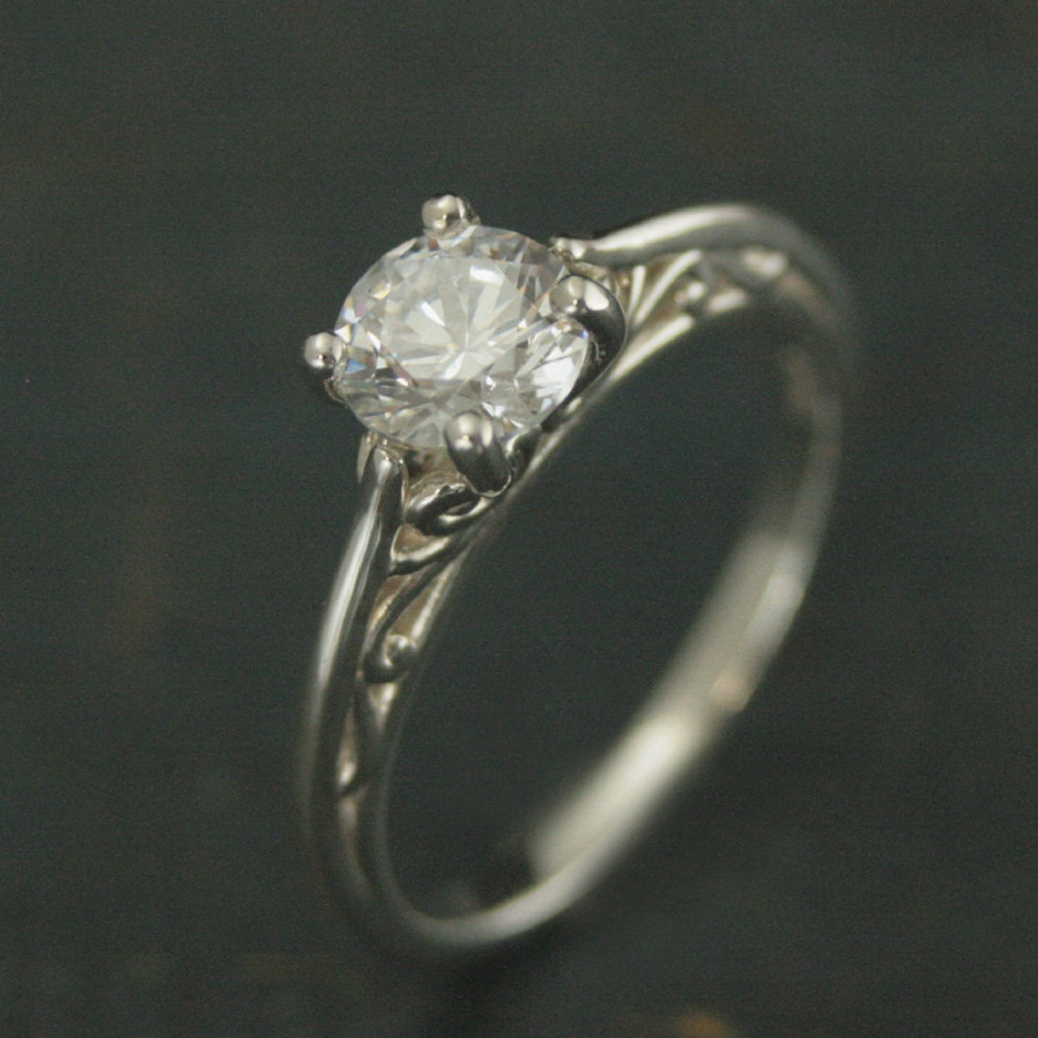 Filigree Engagement Ring Cathedral Solitaire Four Prong Setting Swirl ...
