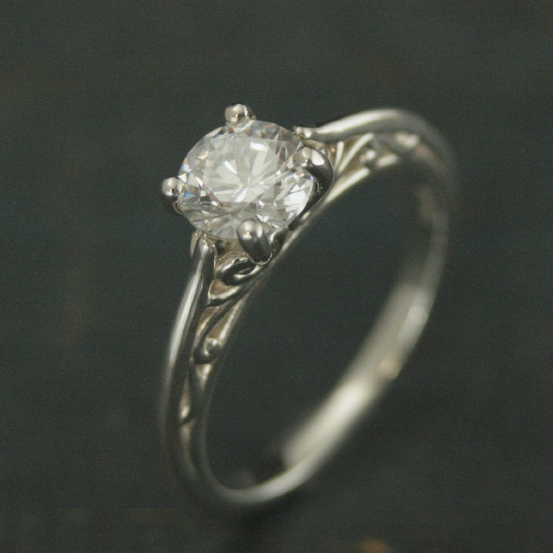 Filigree Engagement Ring Cathedral Solitaire Four Prong Setting Swirl ...