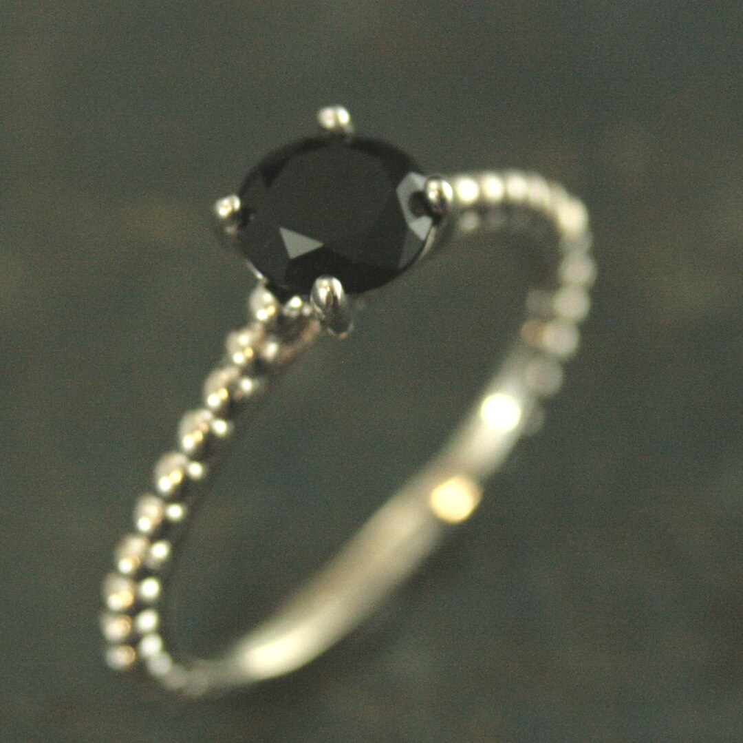 White Gold Beaded Cathedral Solitaire Black Diamond Alternative ...