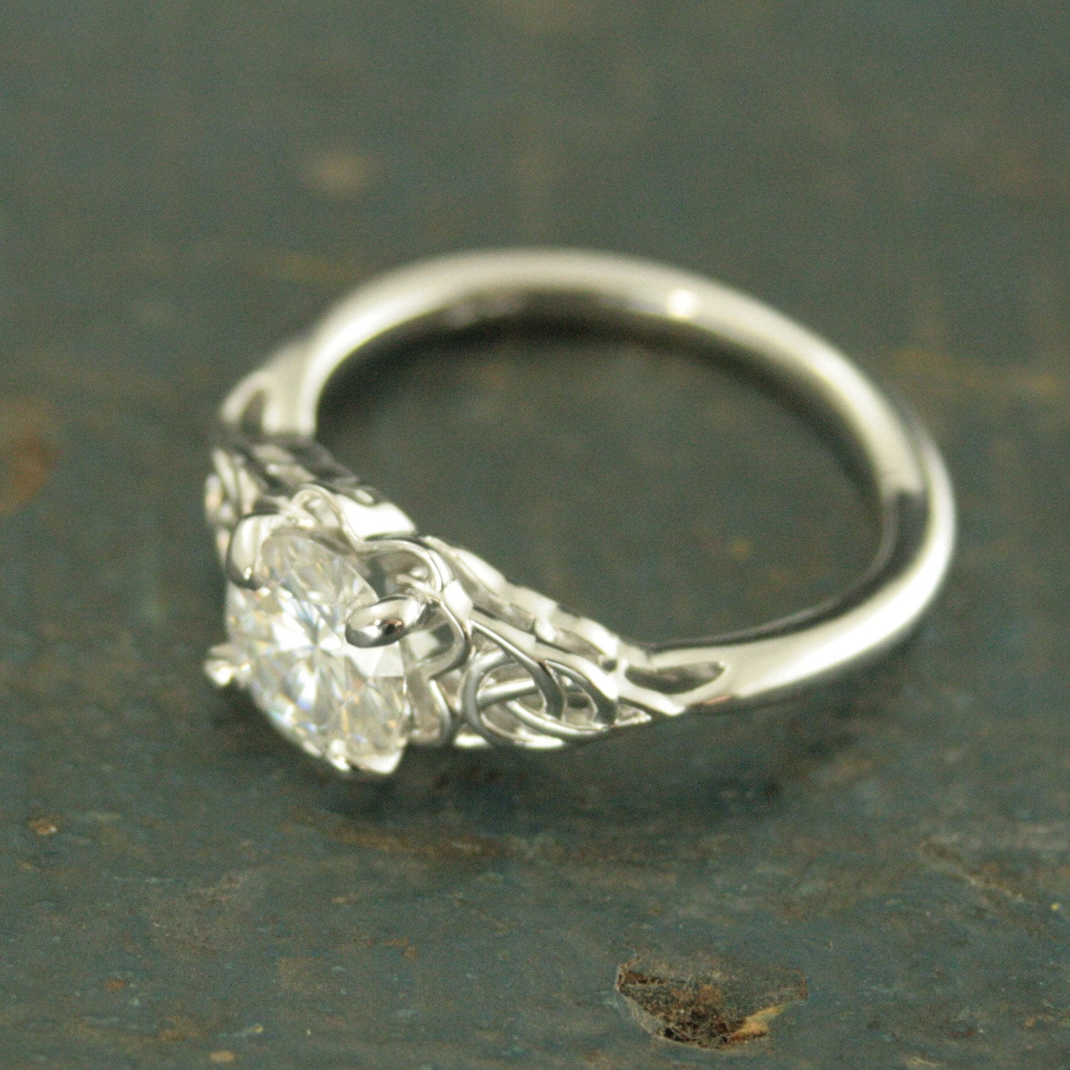 Celtic Engagement Ring White Gold Solitaire Celtic Knot Ring - Etsy