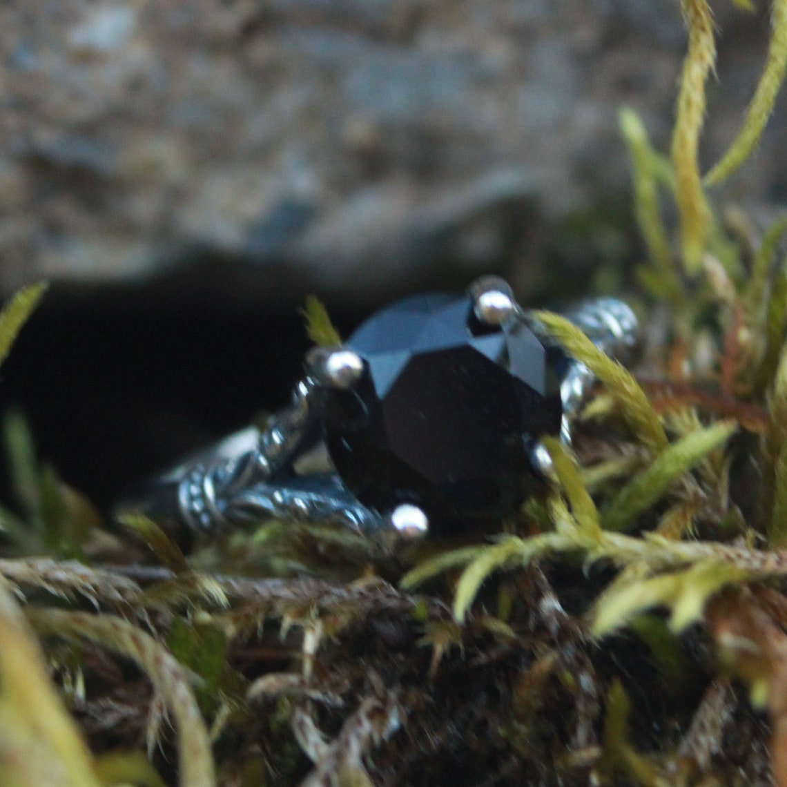 Black Onyx Ring Nordic Design Scrollwork Split Shank Solitaire - Etsy