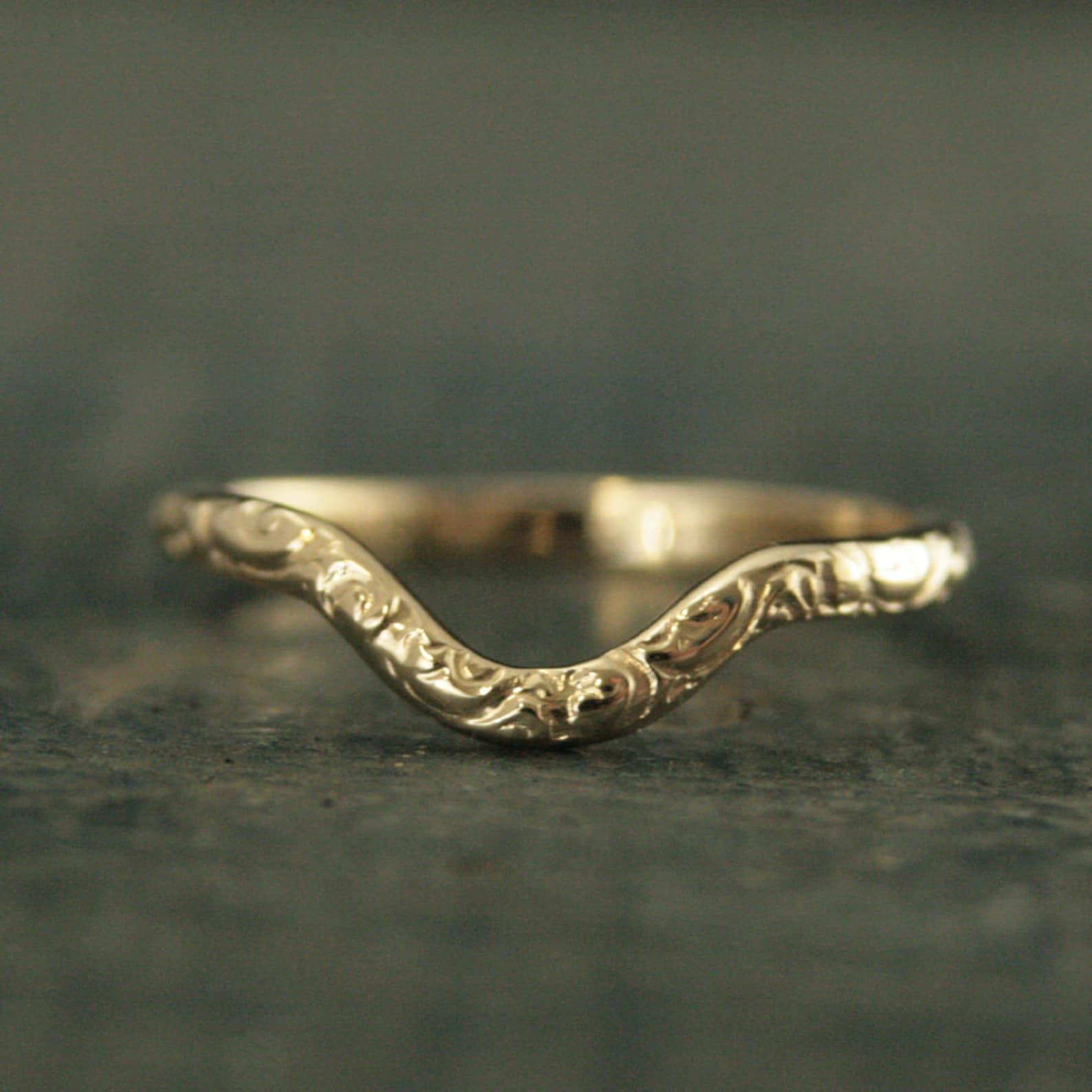 14K Gold Contoured Band Deep Curve Rococo Band Vintage Style - Etsy