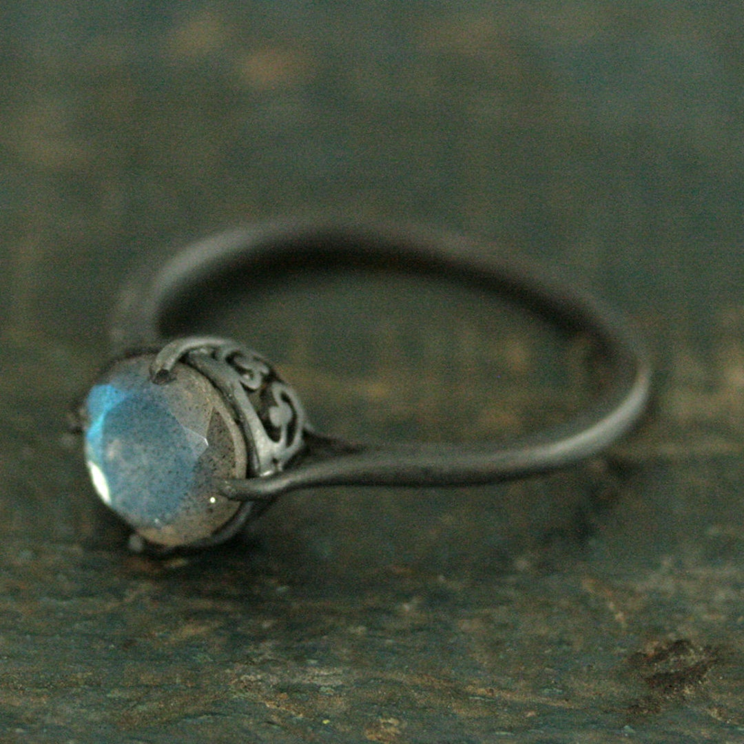 Labradorite Ring Black Silver Ring Alternative Engagement Ring 7mm ...