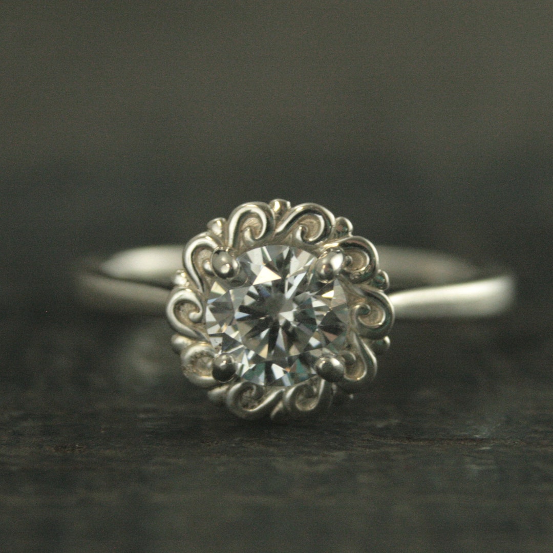 Sunburst Swirl Halo Engagement Ring Halo Solitaire Flourish Halo Ring ...