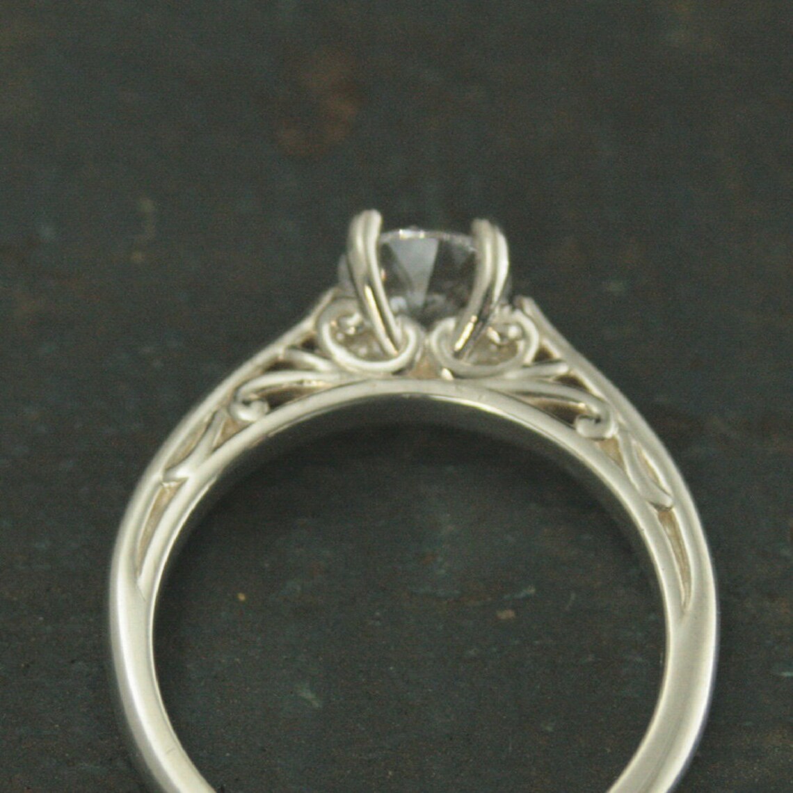 Filigree Engagement Ring Cathedral Solitaire Four Prong Setting Swirl ...