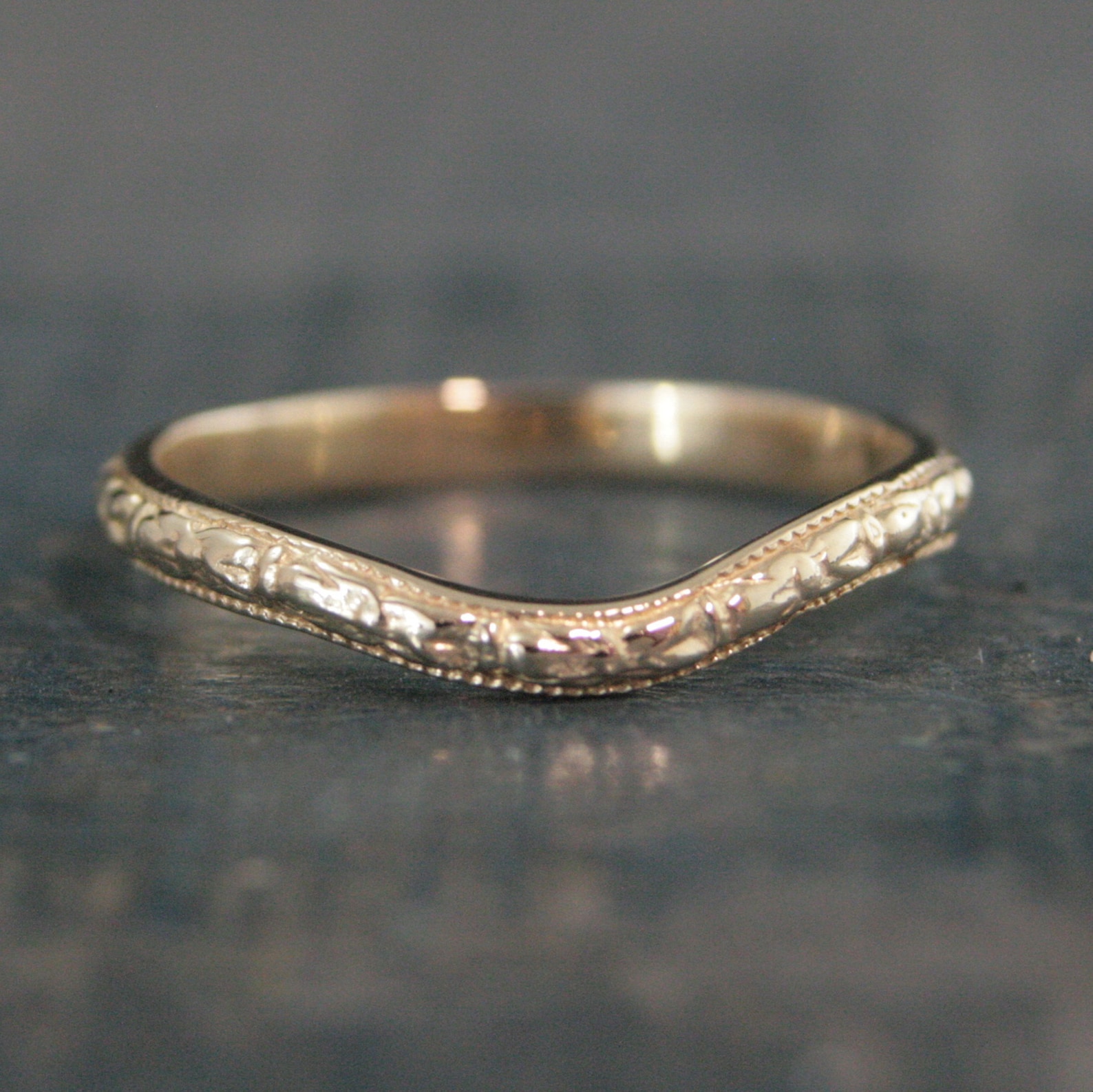 14K Contoured Wedding Band Thin Renaissance Gold Curved Ring Contour ...