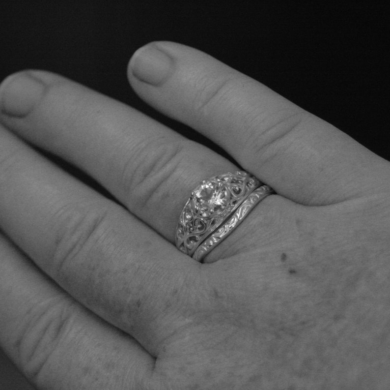 Silver Bridal Set Silver Engagement Ring Filigree Sleeping - Etsy