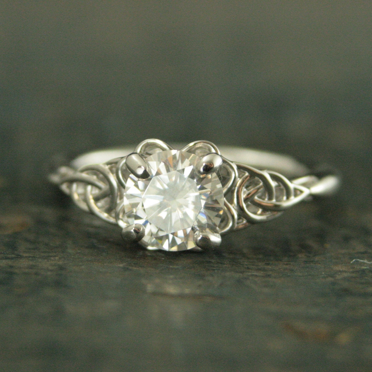 14K Celtic Engagement Ring White Gold Solitaire Celtic Knot Ring ...
