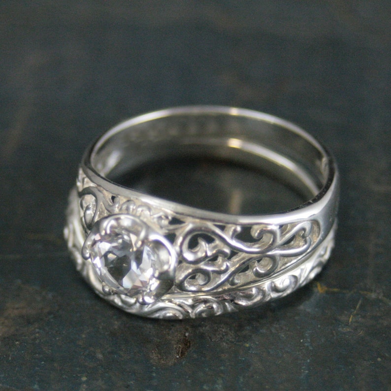 Silver Bridal Set Silver Engagement Ring Filigree Sleeping | Etsy