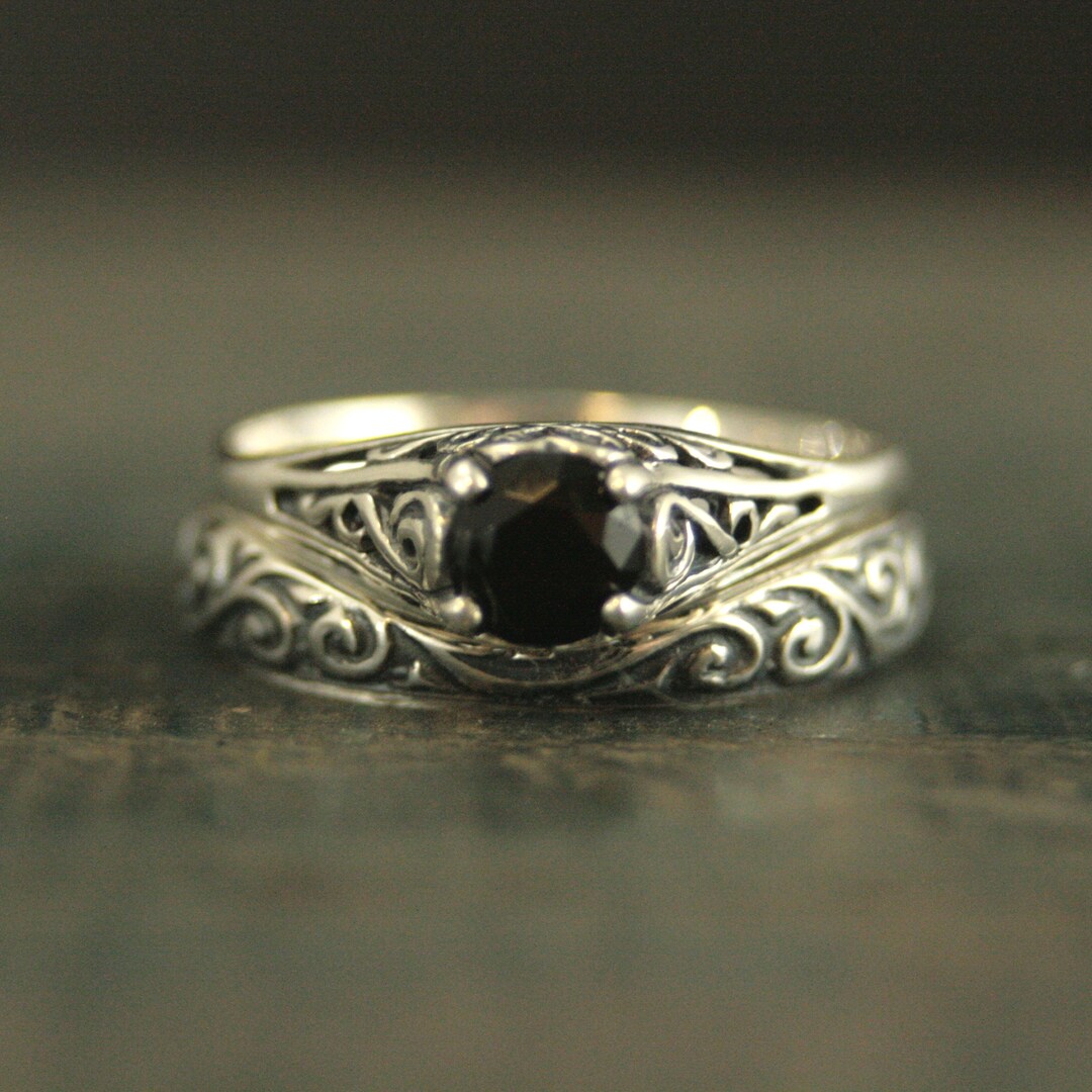 Gothic Bridal Set the Cinderella Bridal Ring Set Silver Antique Style ...