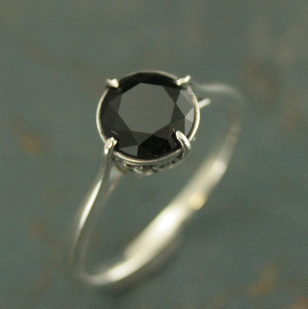 Faux Black Diamond Ring--faceted Onyx Ring--unique Engagement Ring ...