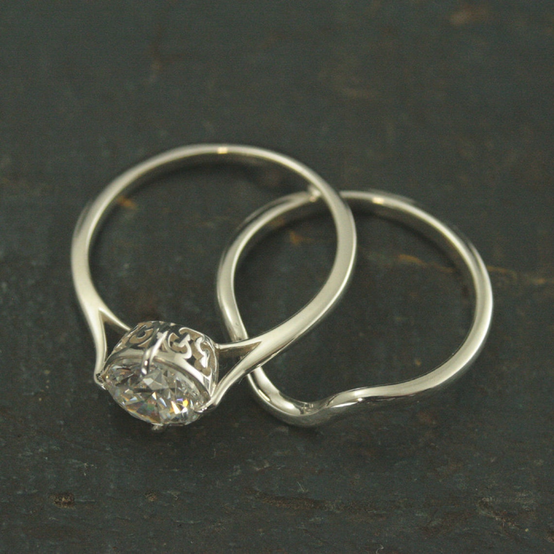 7mm Silver Solitaire Engagement Ring NSEW Setting Matching | Etsy