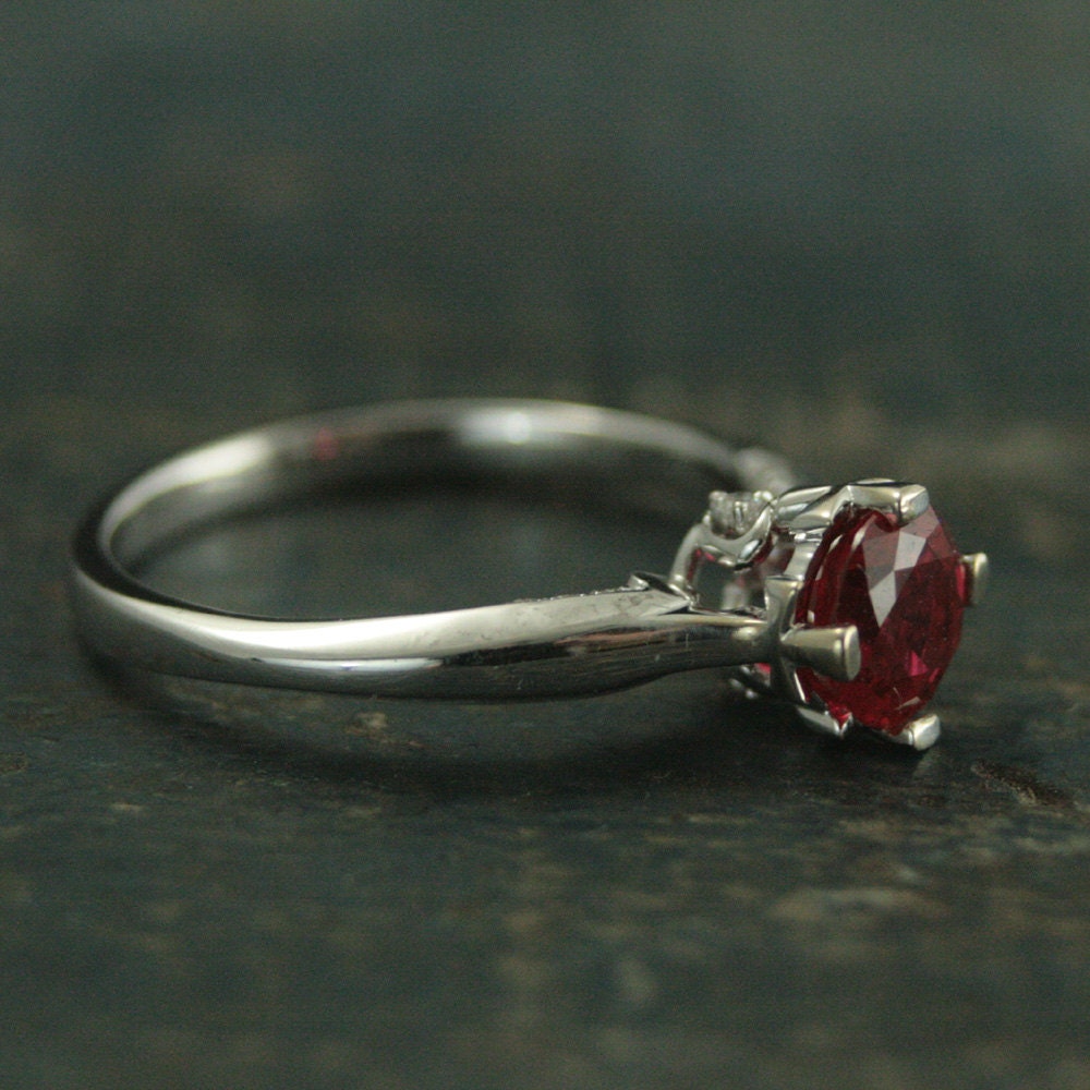 Ruby Ring~ruby Cross Ring~diamond Accented Ring~white Gold Ruby Ring ...
