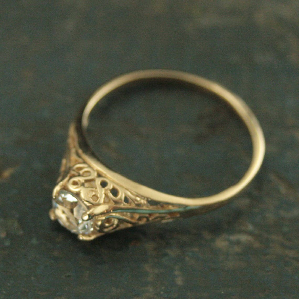 Vintage Style Ring Filigree Engagement Ring Cinderella Gold | Etsy