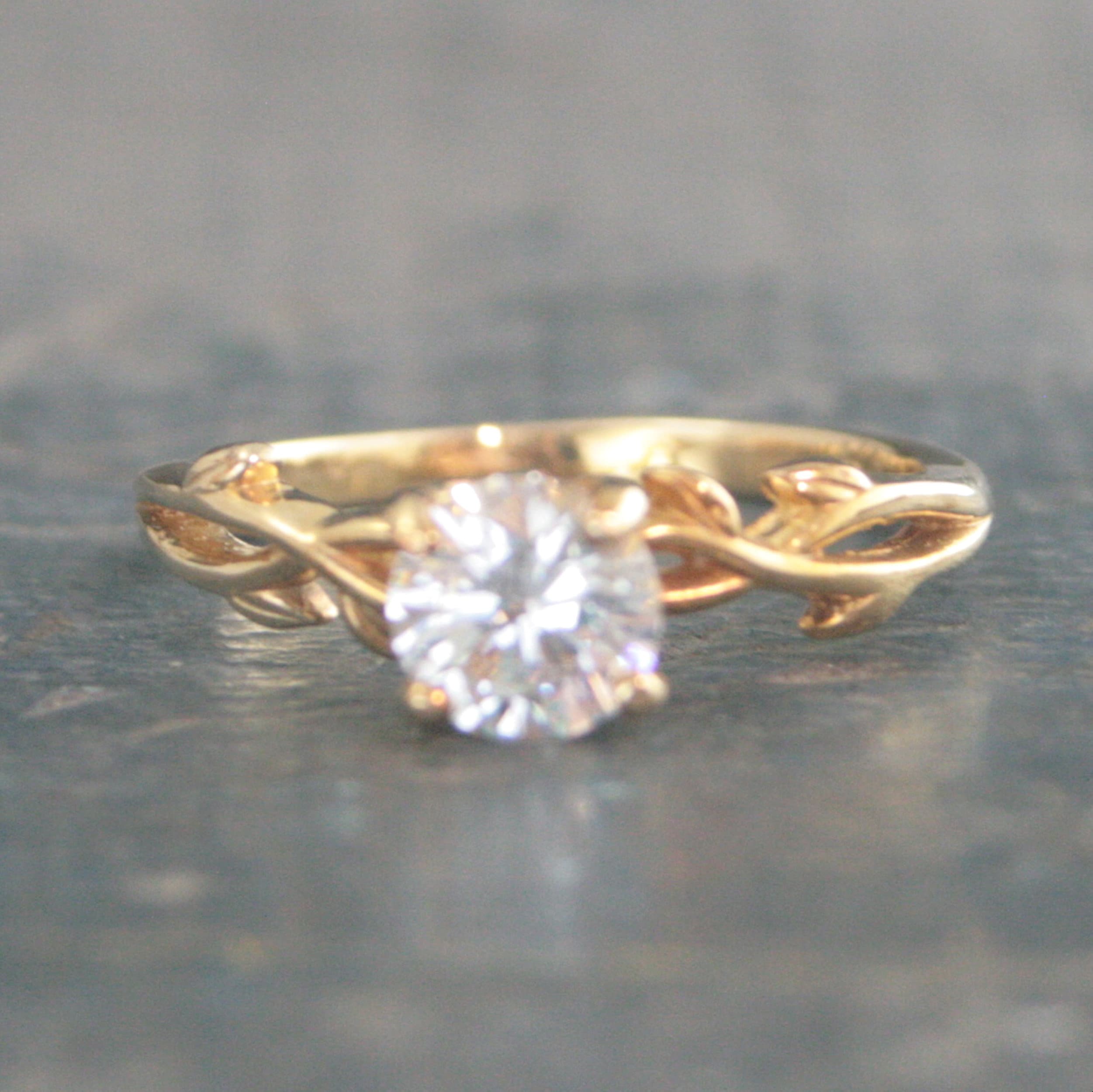 Gold Vine Engagement Ring Castle Vine Ring Hand Cast Engagement Ring ...