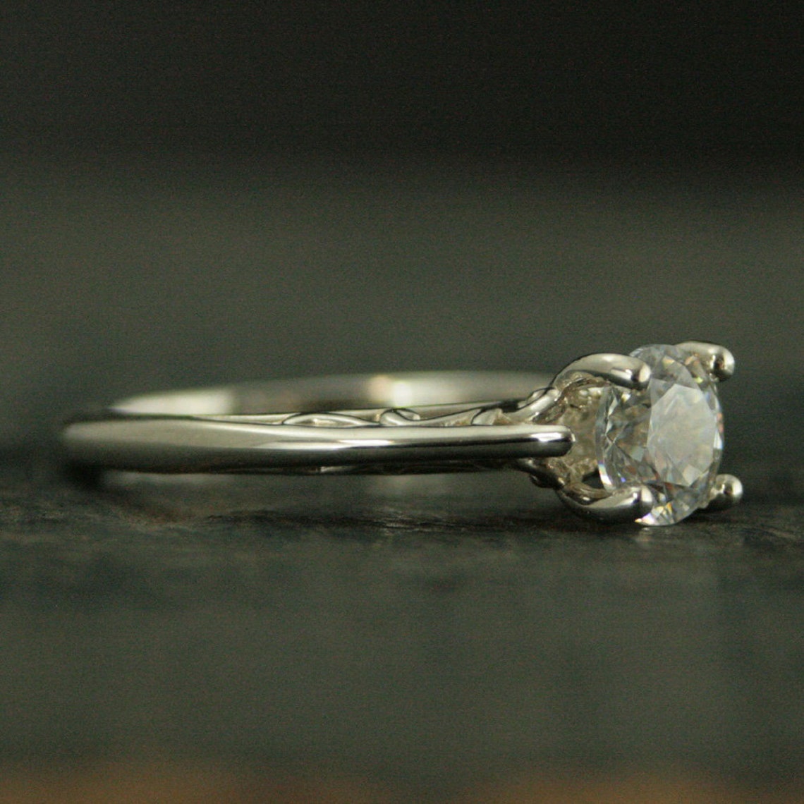 Filigree Engagement Ring Cathedral Solitaire Four Prong Setting Swirl ...