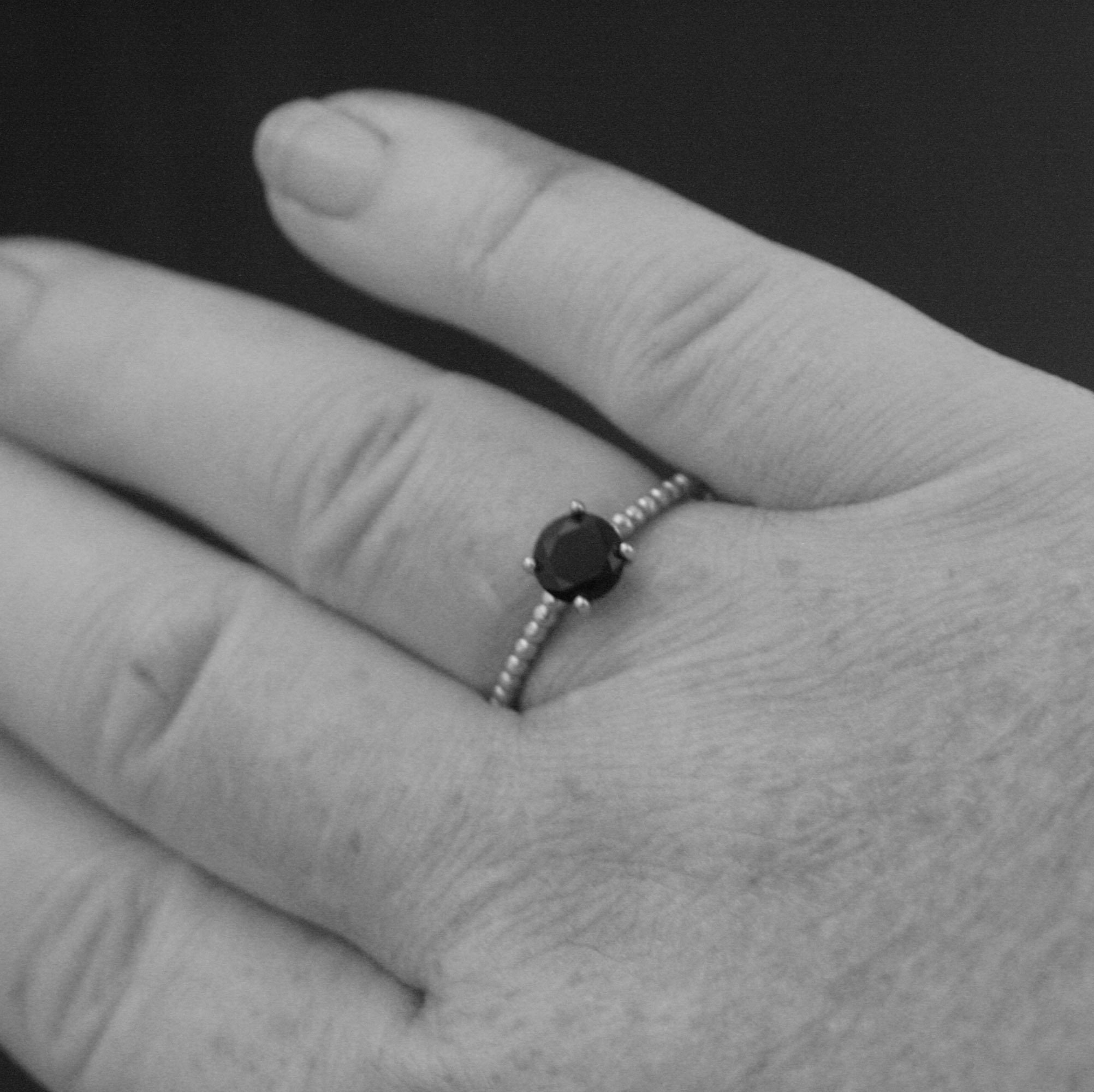 White Gold Beaded Cathedral Solitaire Black Diamond | Etsy