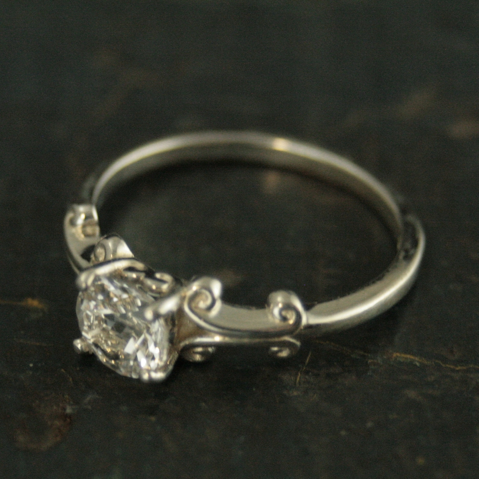 Greek Scroll Solitaire Ring Moissanite Cubic Zirconia White Topaz Ring ...