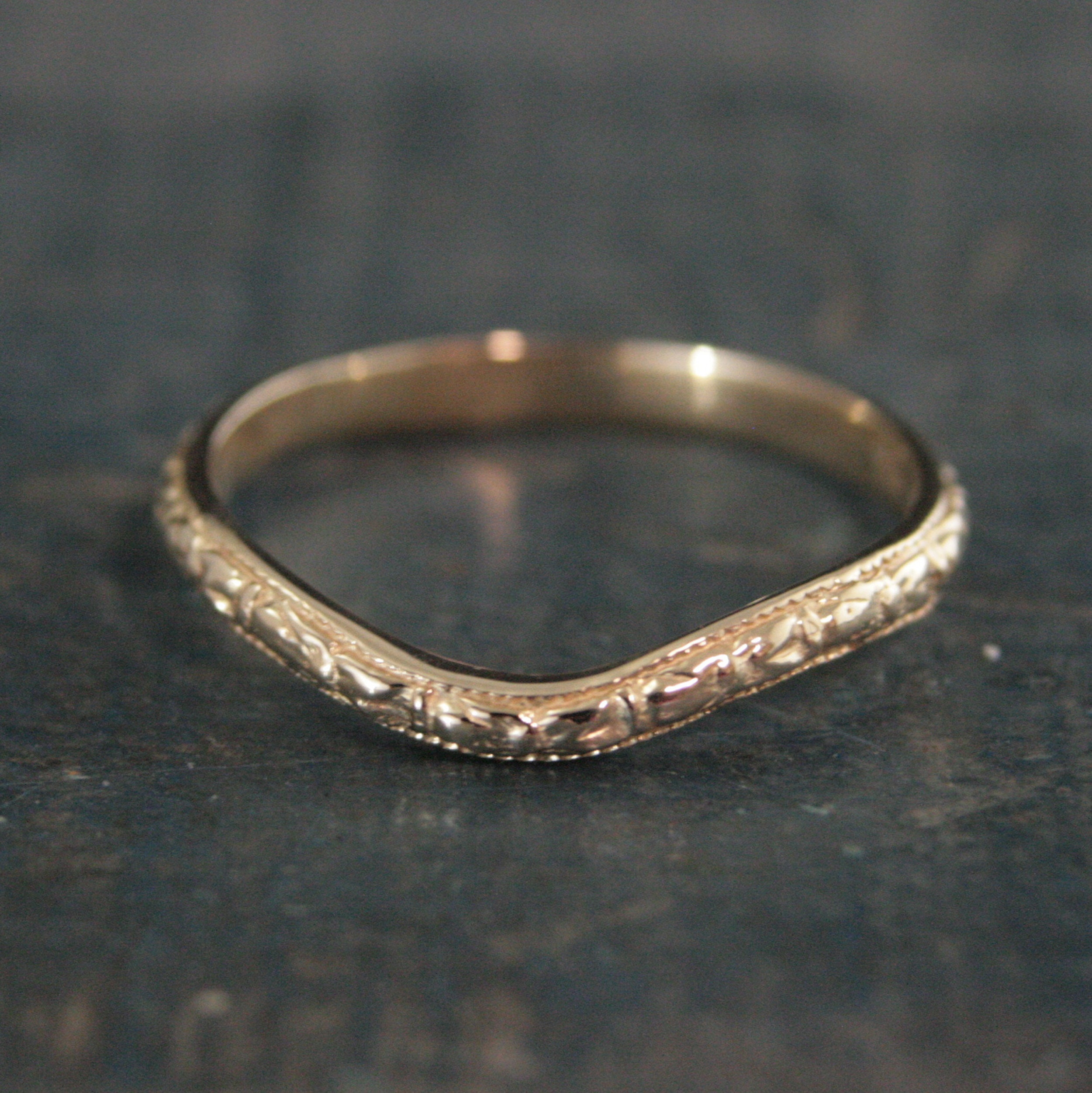 14K Contoured Wedding Band Thin Renaissance Gold Curved Ring Contour ...