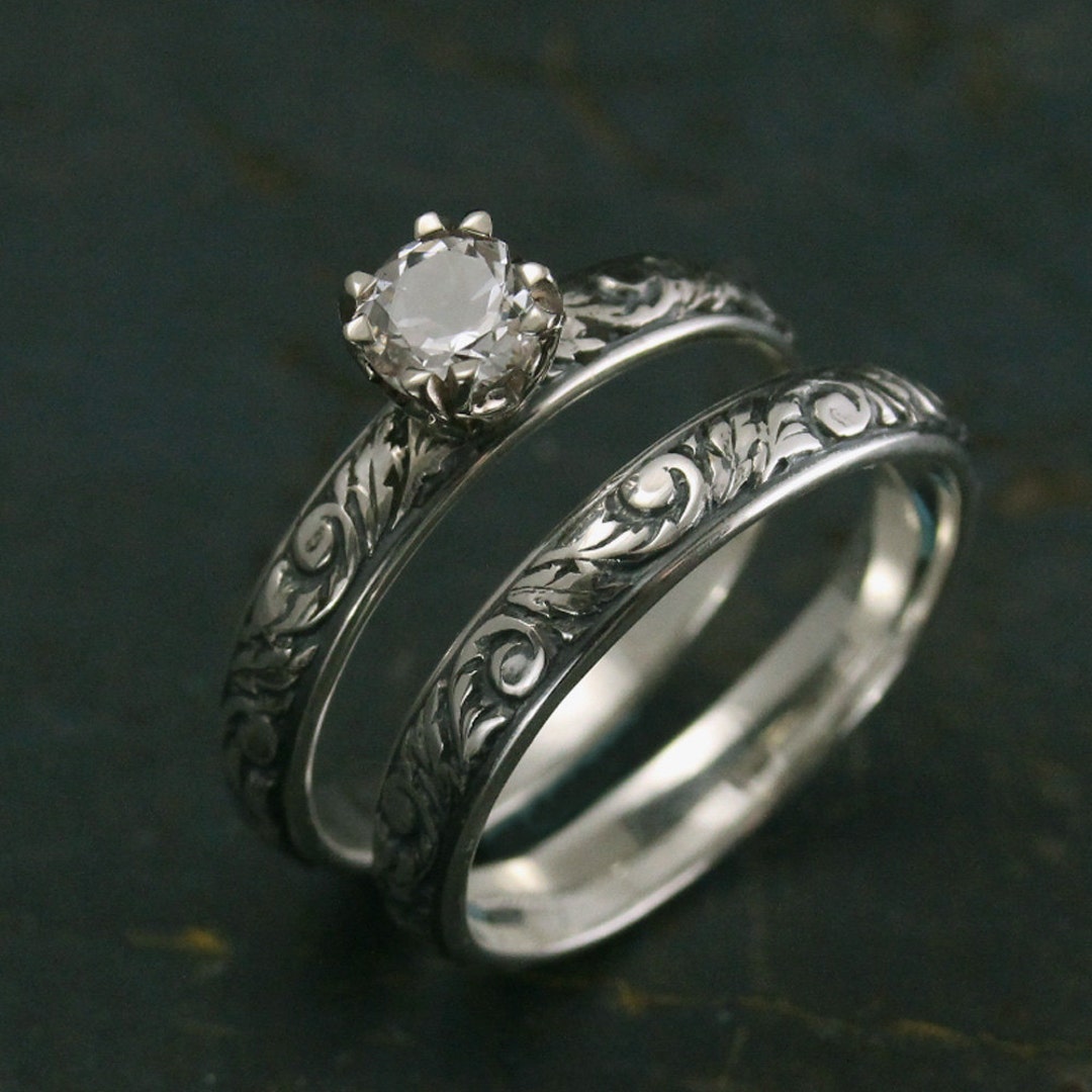 Antique Style Bridal Set--vintage Style Engagement Ring and Band Set--going Baroque Wedding Set ...