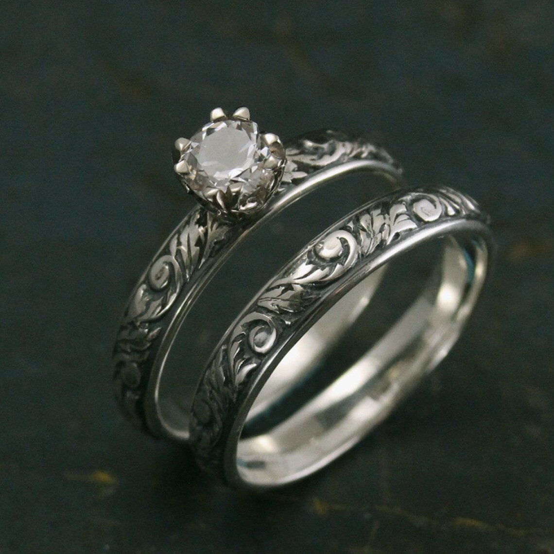 Antique Style Bridal Setvintage Style Engagement Ring and - Etsy