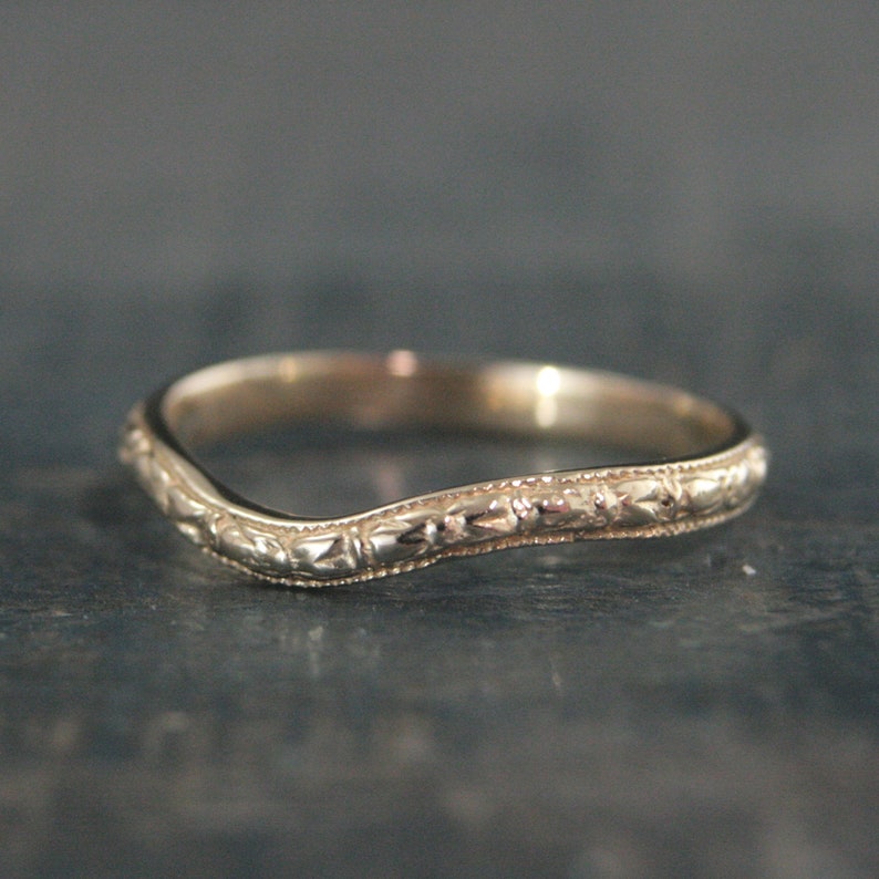 14K Contoured Wedding Band Thin Renaissance Gold Curved Ring - Etsy