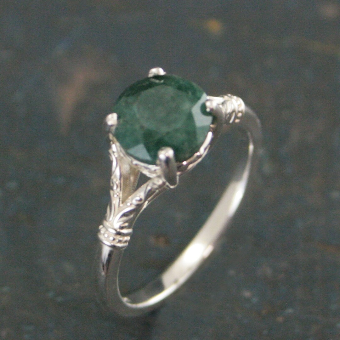 Emerald Ring Large Green Stone Ring Elsa Emerald Ring Antique Style ...