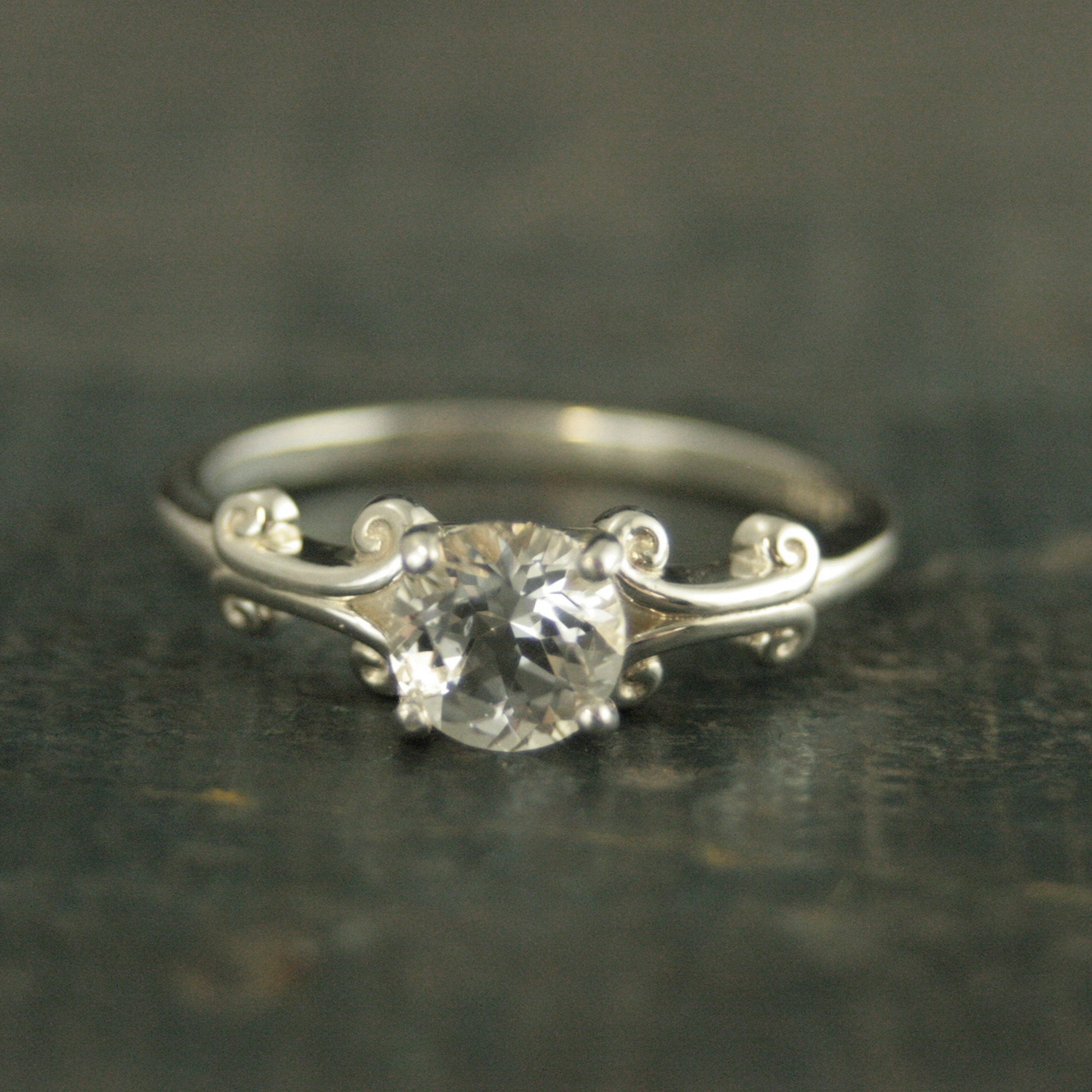 Greek Scroll Solitaire Ring Moissanite Cubic Zirconia White Topaz Ring ...