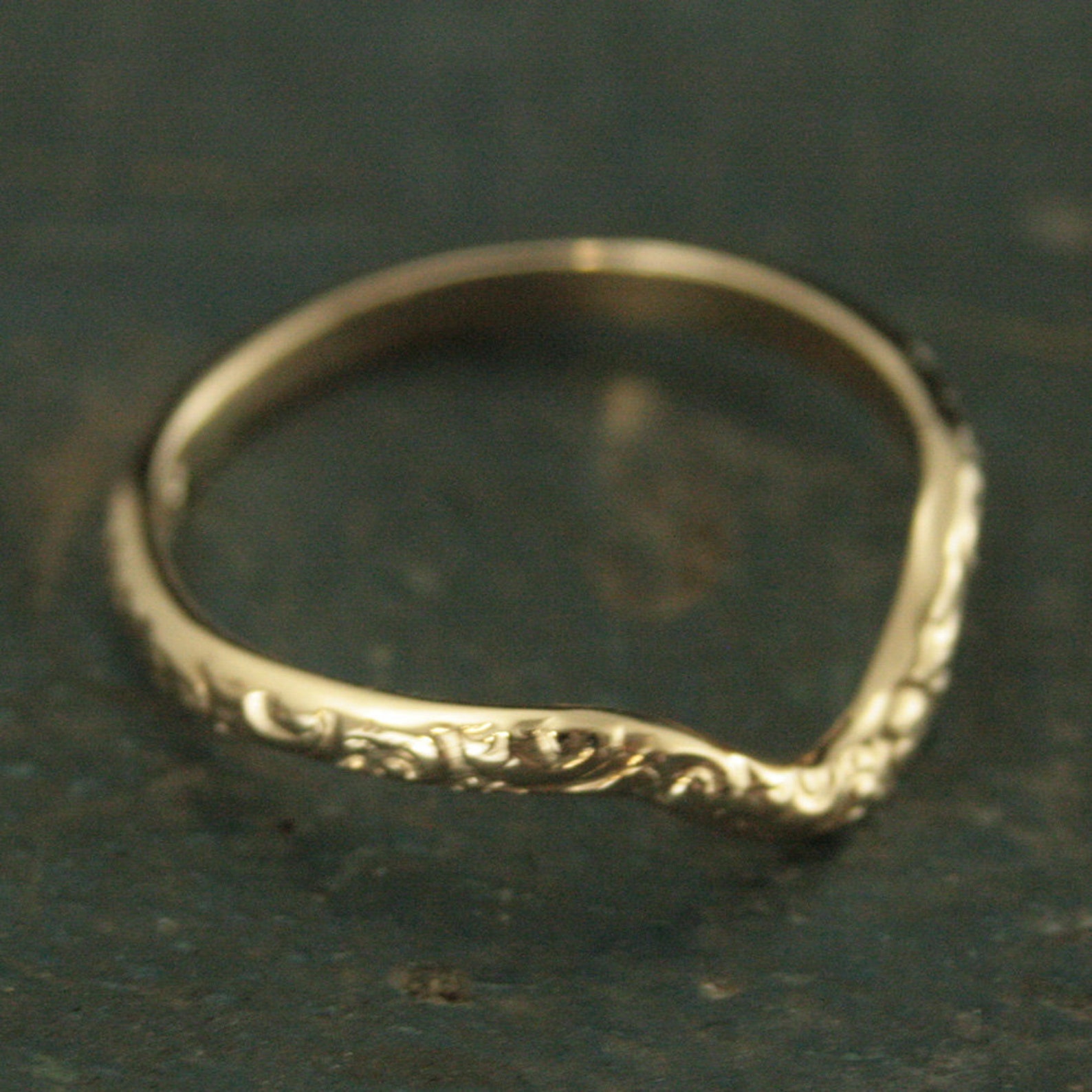14K Gold Contoured Band Deep Curve Rococo Band Vintage Style Contoured ...